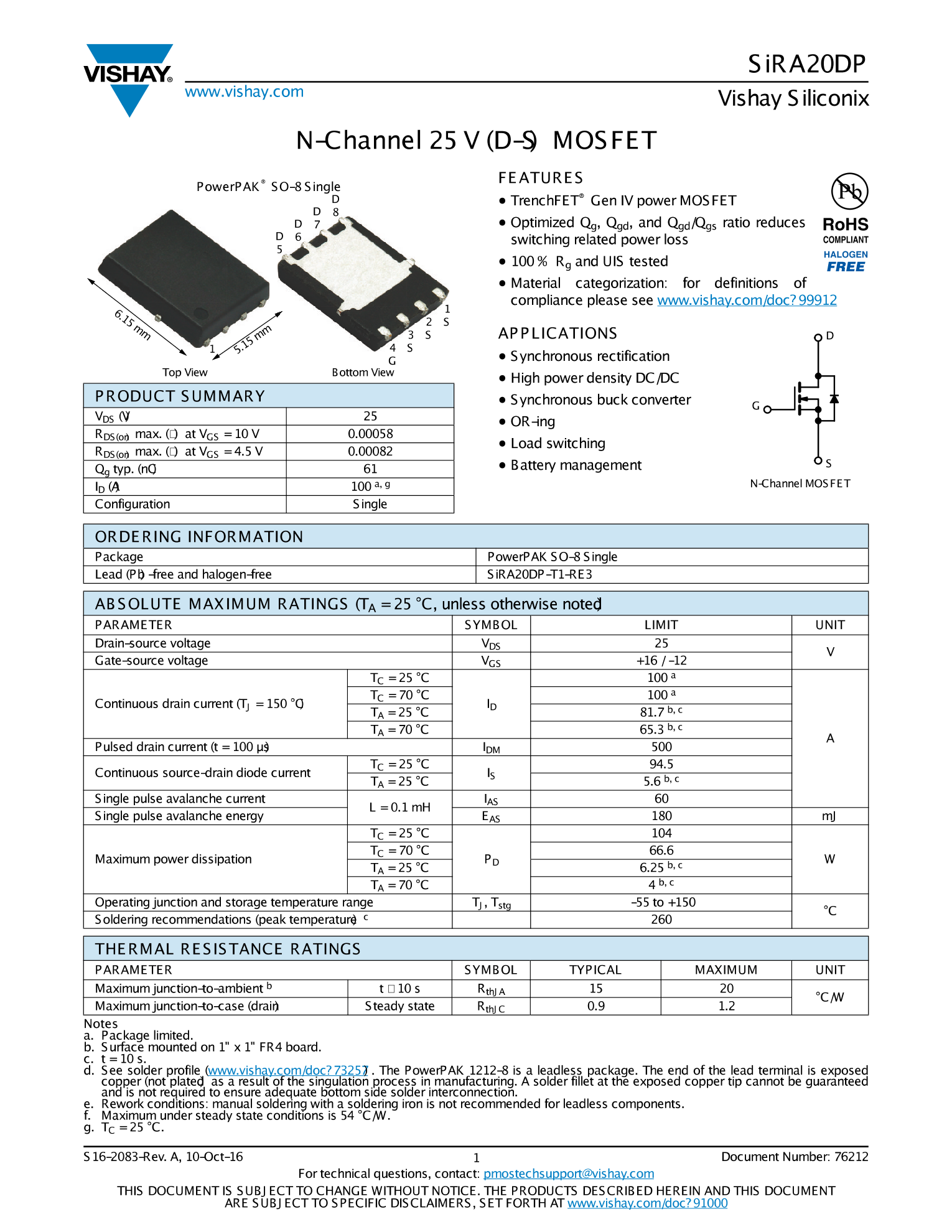 SIRA20DP-T1-RE3_（VISHAY(威世)）SIRA20DP-T1-RE3中文资料_价格_PDF手册-立创电子商城