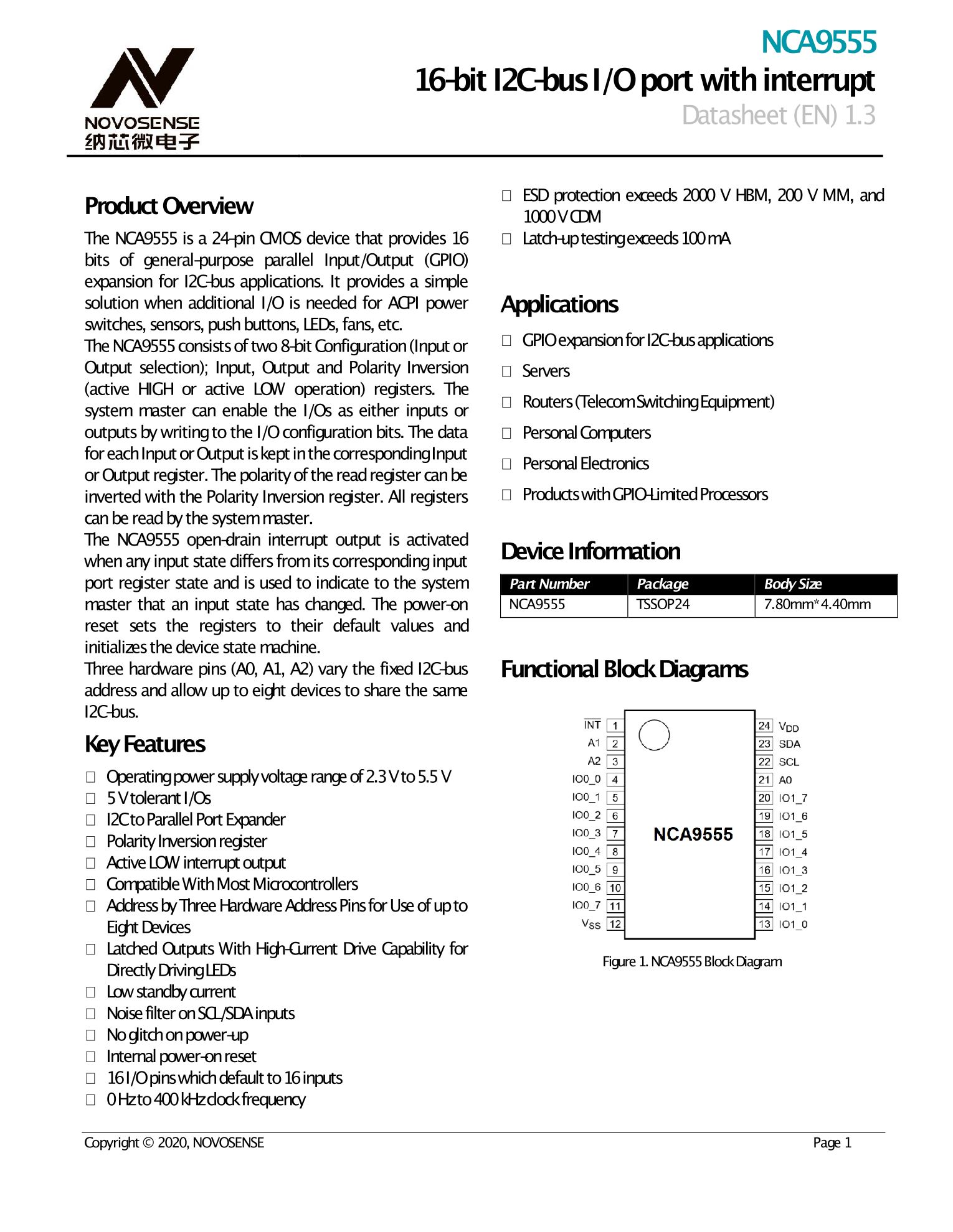 NCA9555_（NOVOSENSE(纳芯微)）NCA9555中文资料_价格_PDF手册-立创电子商城