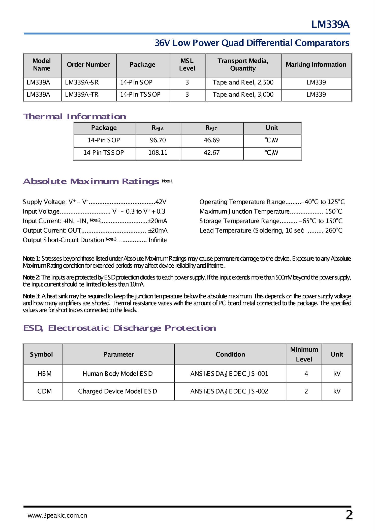 LM339A-SR_（3PEAK）LM339A-SR中文资料_价格_PDF手册-立创电子商城