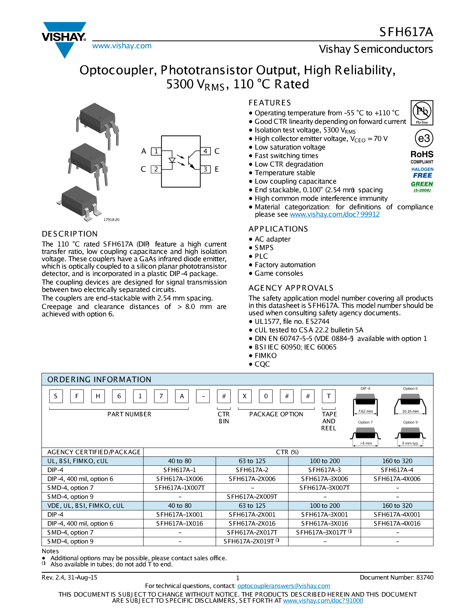 SFH617A-2_（VISHAY(威世)）SFH617A-2中文资料_价格_PDF手册-立创电子商城