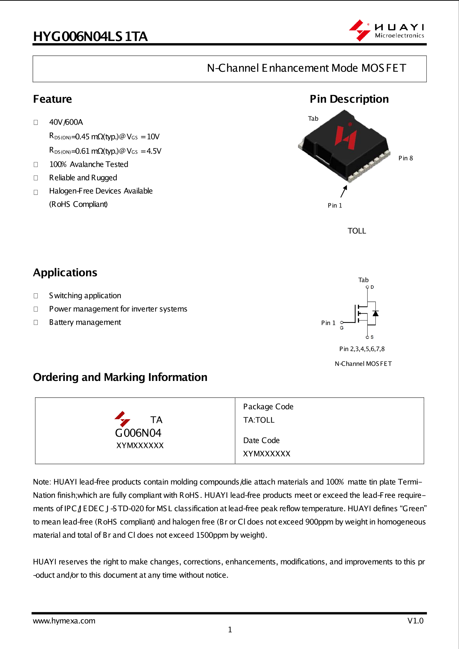 HYG006N04LS1TA_（HUAYI(华羿微)）HYG006N04LS1TA中文资料_价格_PDF手册-立创电子商城