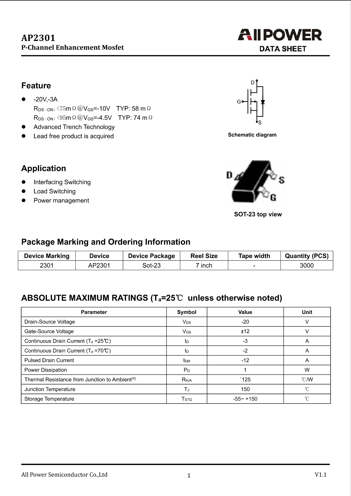 AP2301_（ALLPOWER(铨力)）AP2301中文资料_价格_PDF手册-立创电子商城