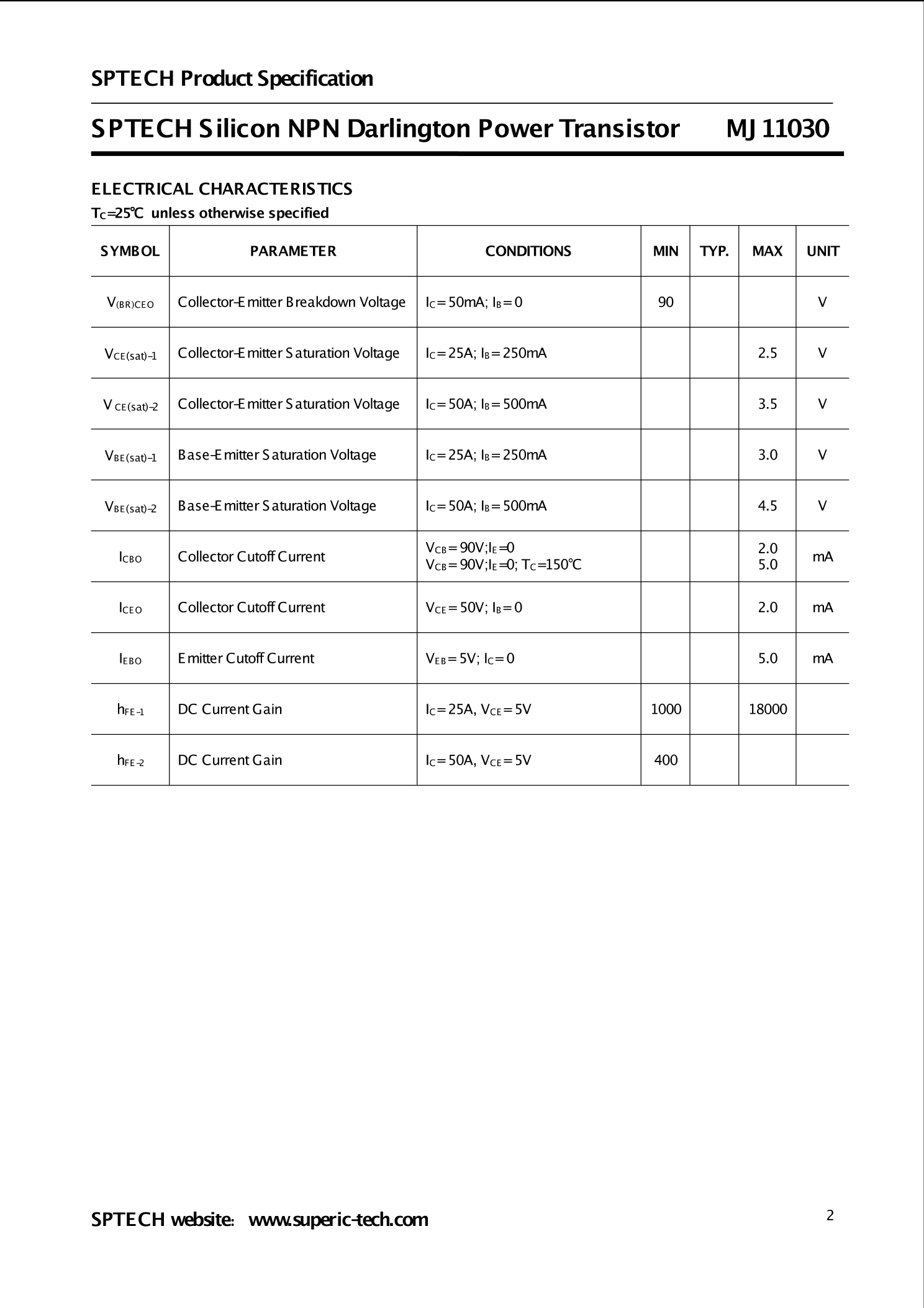 MJ11030_（SPTECH(深圳质超)）MJ11030中文资料_价格_PDF手册-立创电子商城