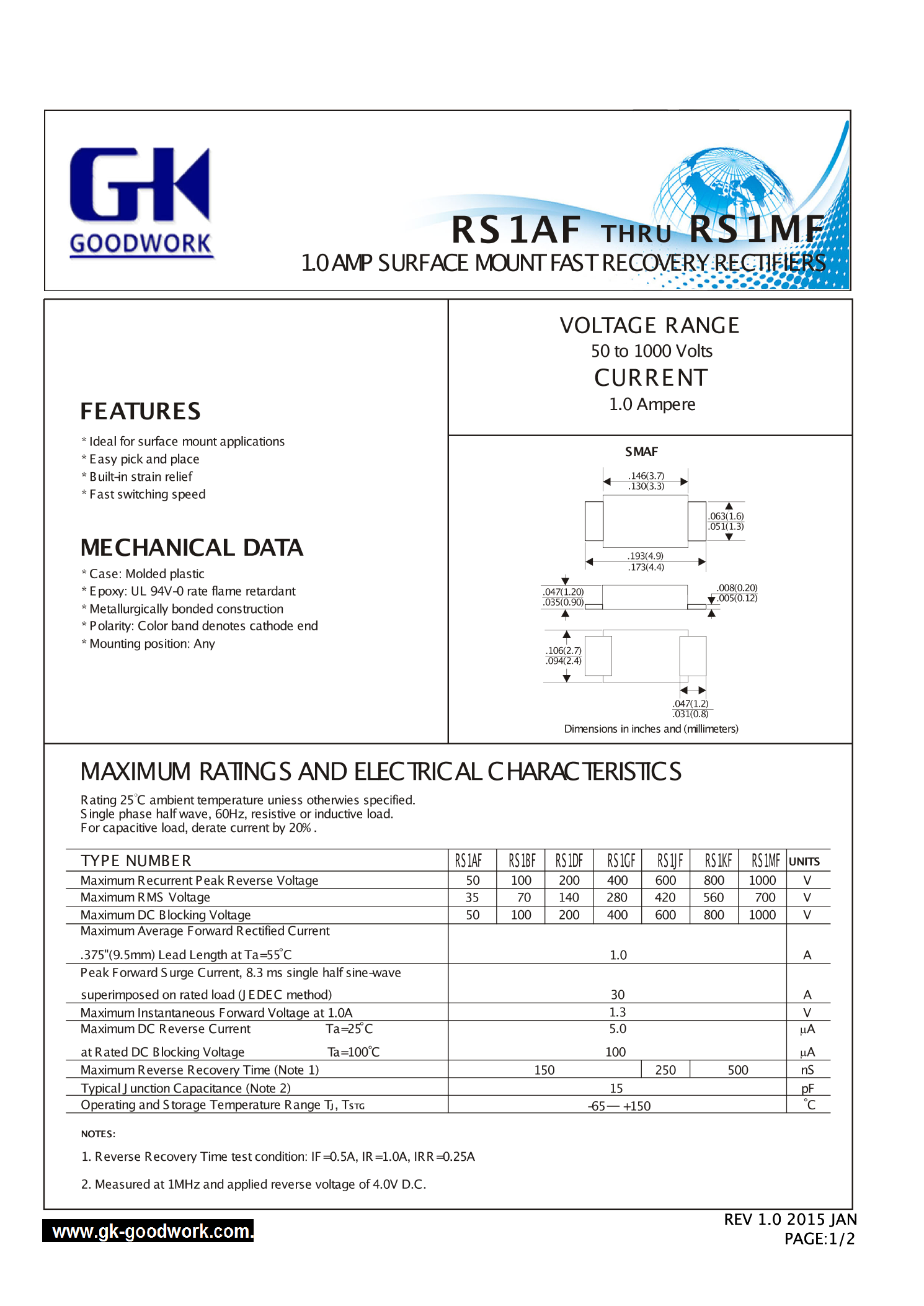 RS1MF_（GOODWORK(固得沃克)）RS1MF中文资料_价格_PDF手册-立创电子商城