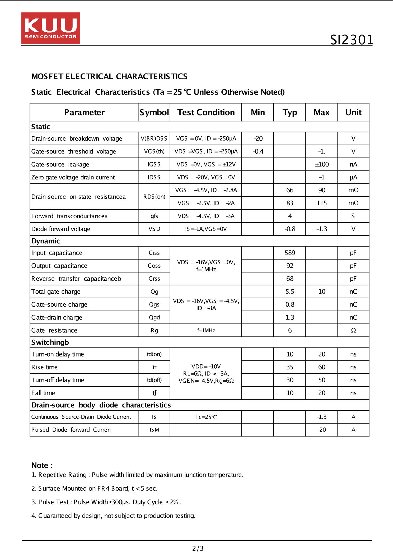 SI2301_（KUU）SI2301中文资料_价格_PDF手册-立创电子商城