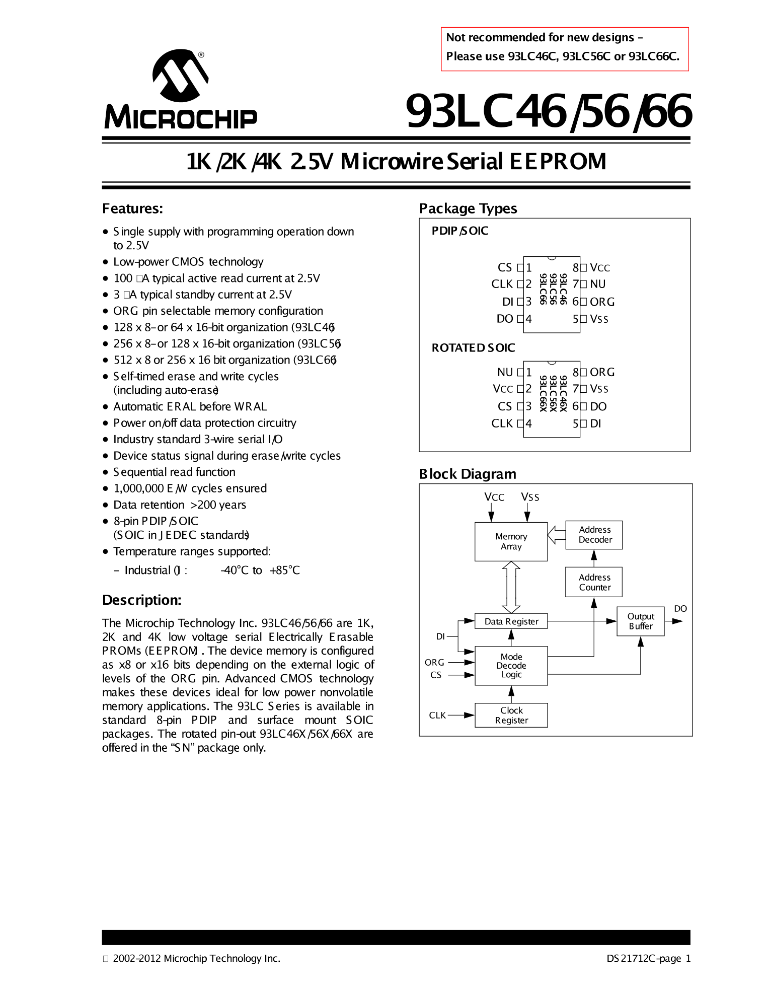 93LC46-I/SN_（MICROCHIP(美国微芯)）93LC46-I/SN中文资料_价格_PDF手册-立创电子商城