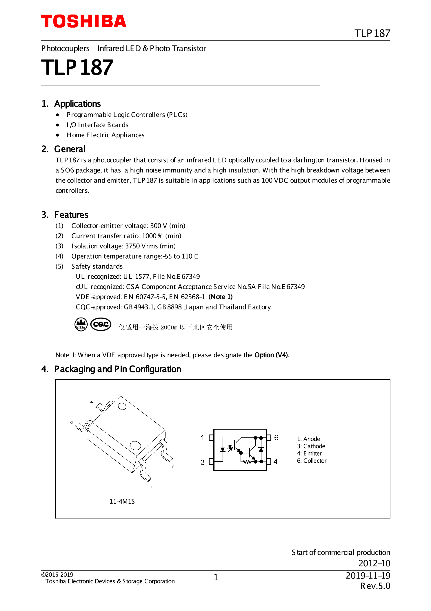 TLP187(V4-TPL,E_（TOSHIBA(东芝)）TLP187(V4-TPL,E中文资料_价格_PDF手册-立创电子商城