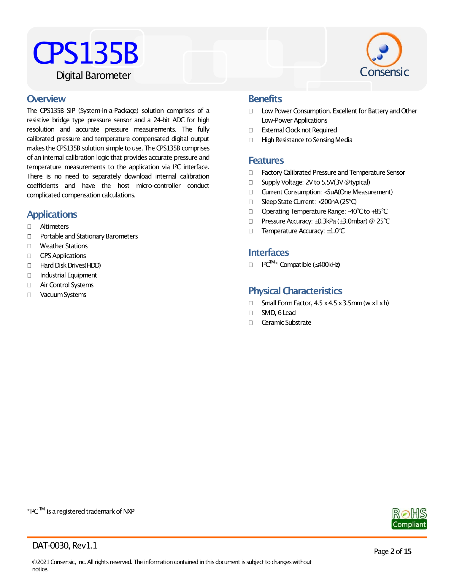 CPS135B_（Consensic(康森斯克)）CPS135B中文资料_价格_PDF手册-立创电子商城