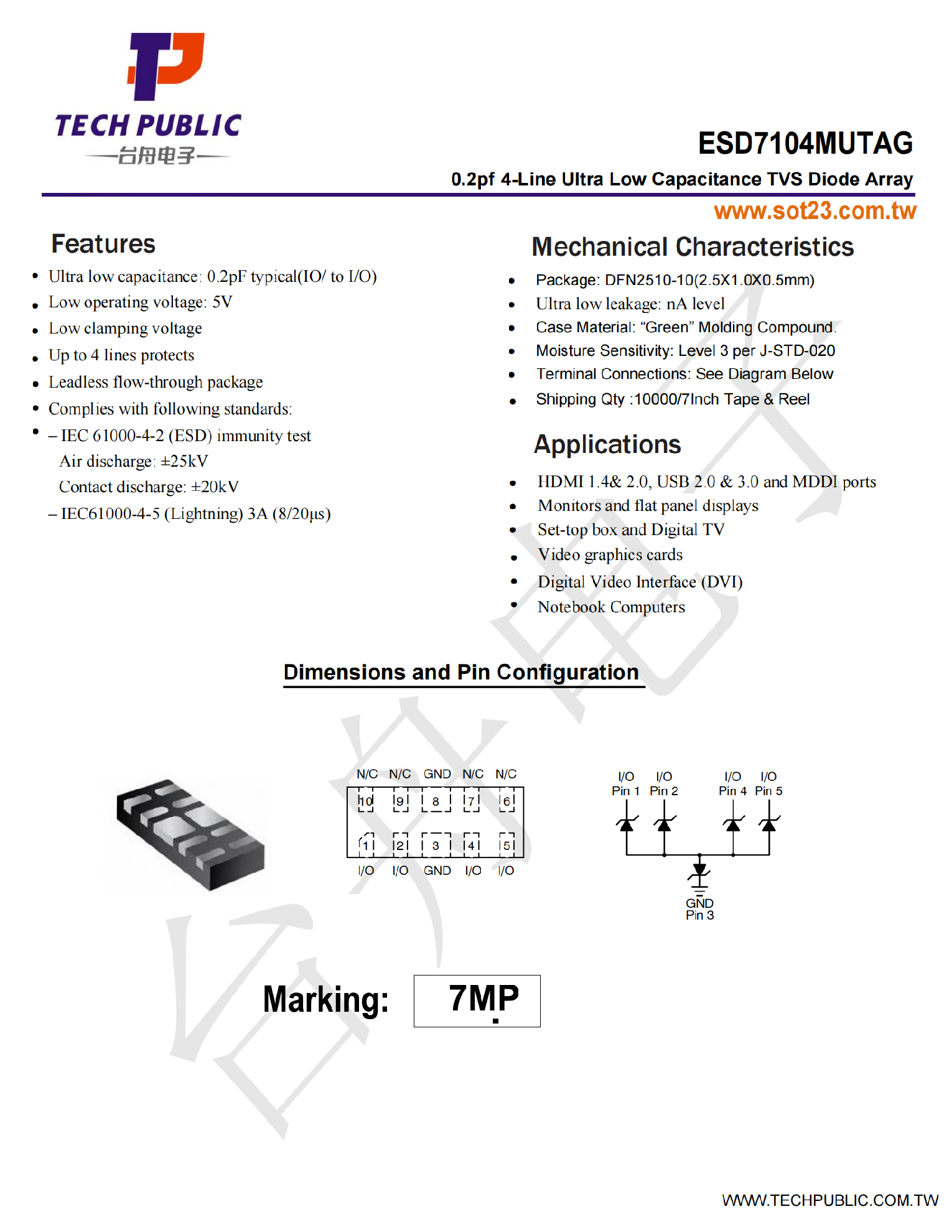 ESD7104MUTAG_（TECH PUBLIC(台舟)）ESD7104MUTAG中文资料_价格_PDF手册-立创电子商城