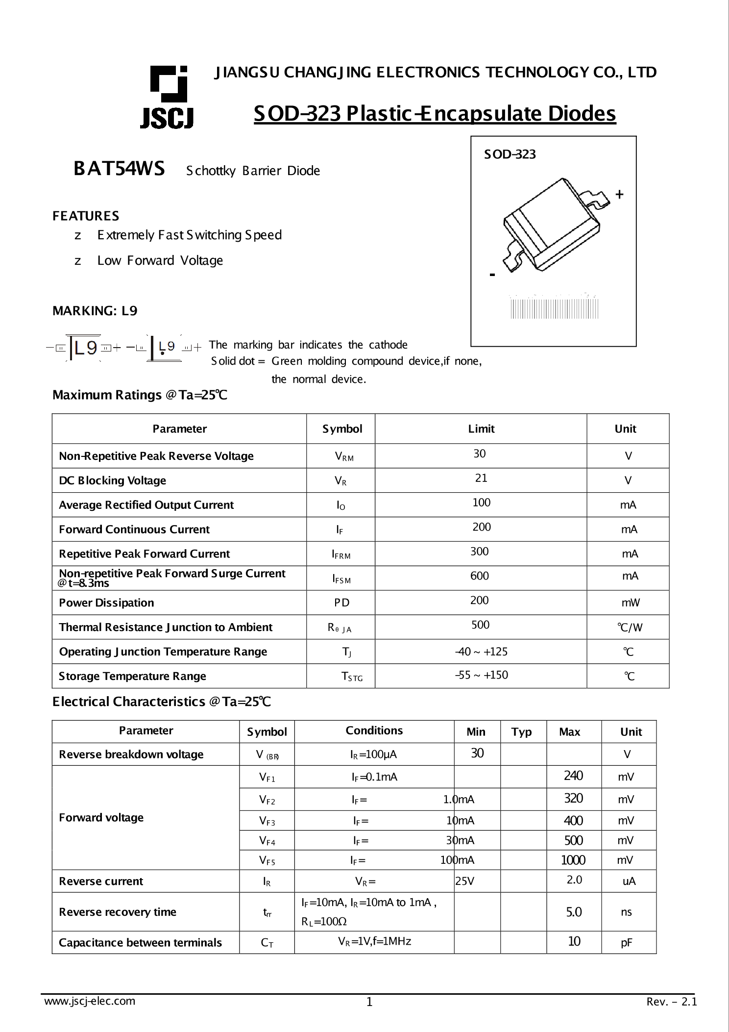 BAT54WS_（CJ(江苏长电/长晶)）BAT54WS中文资料_价格_PDF手册-立创电子商城