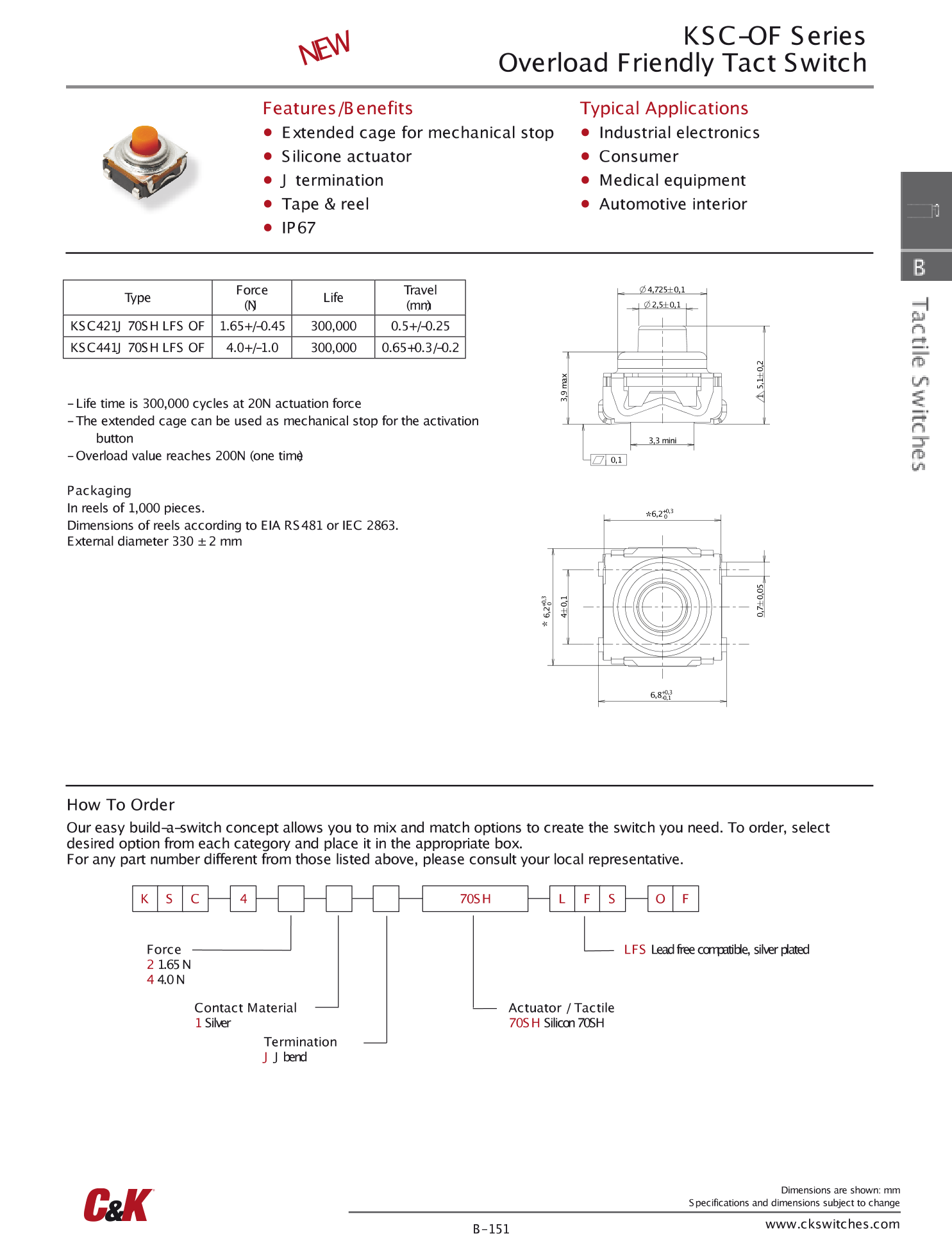 KSC421J 70SH LFS OF_（C&K）KSC421J 70SH LFS OF中文资料_价格_PDF手册-立创电子商城
