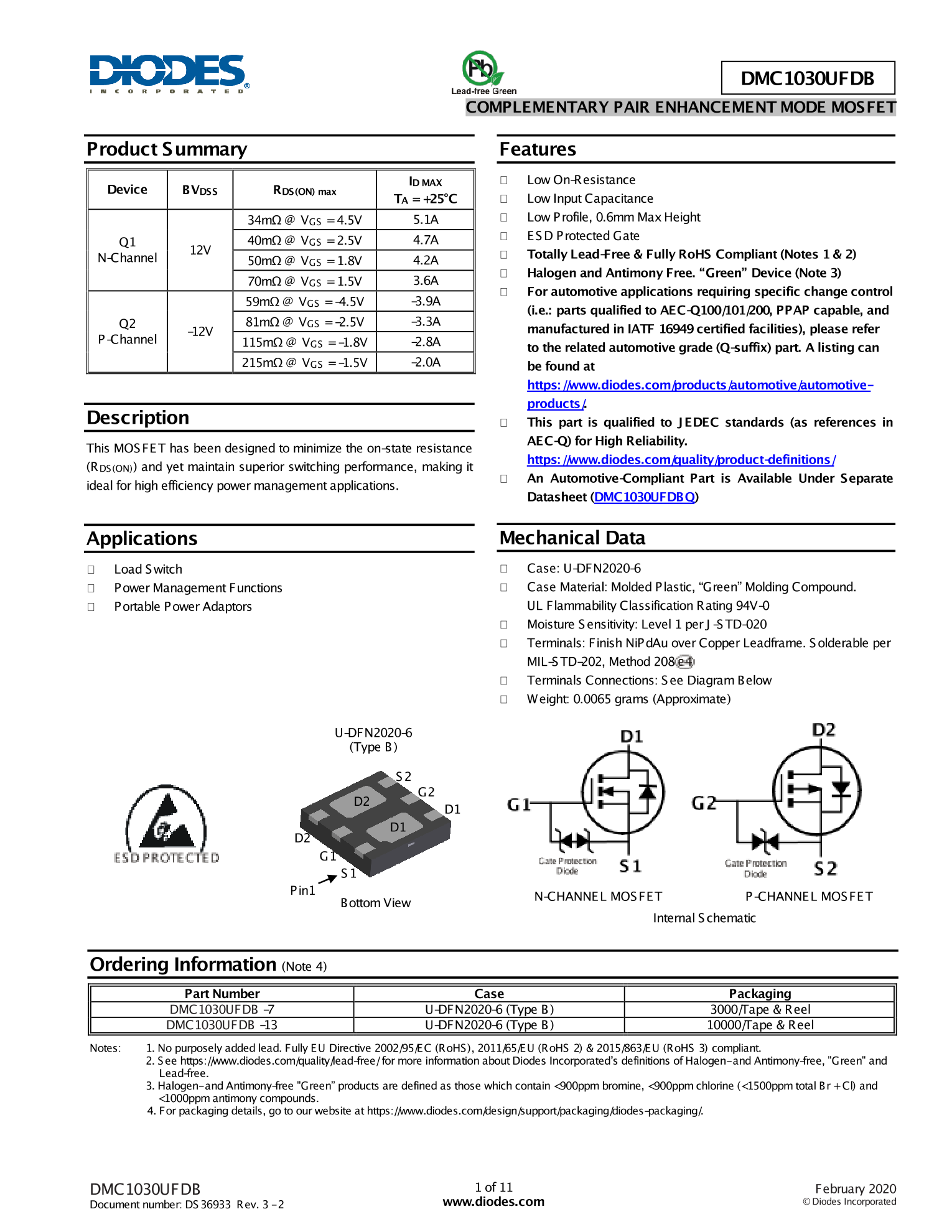 DMC1030UFDBQ-7_（DIODES(美台)）DMC1030UFDBQ-7中文资料_价格_PDF手册-立创电子商城