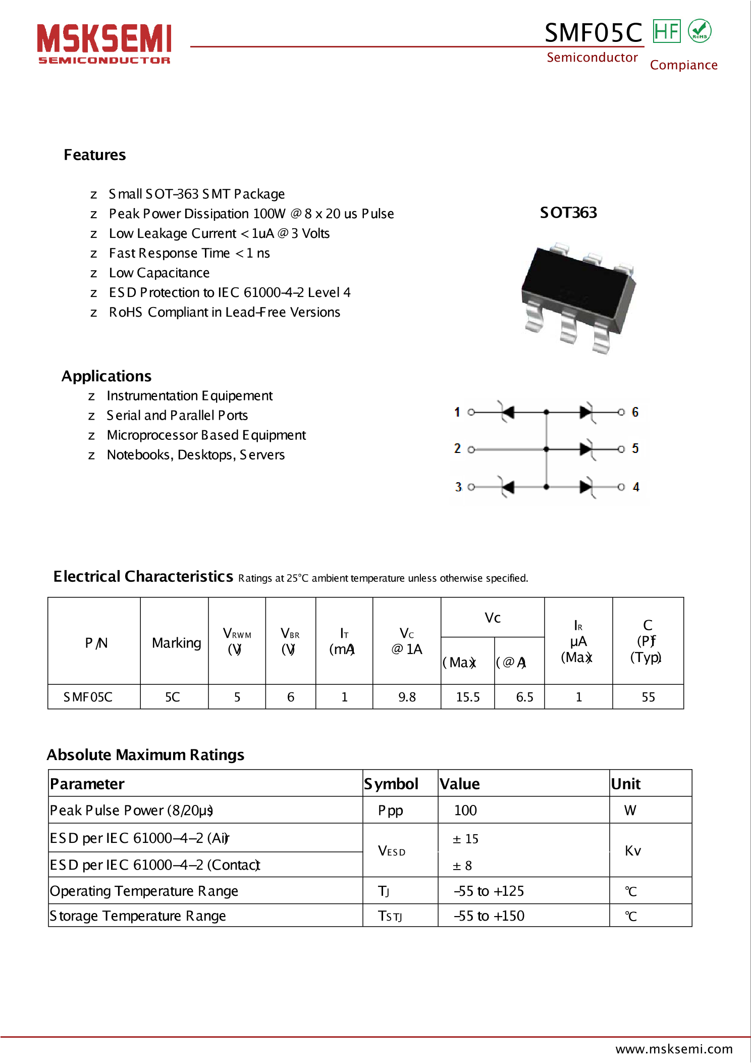 SMF05C_（MSKSEMI(美森科)）SMF05C中文资料_价格_PDF手册-立创电子商城