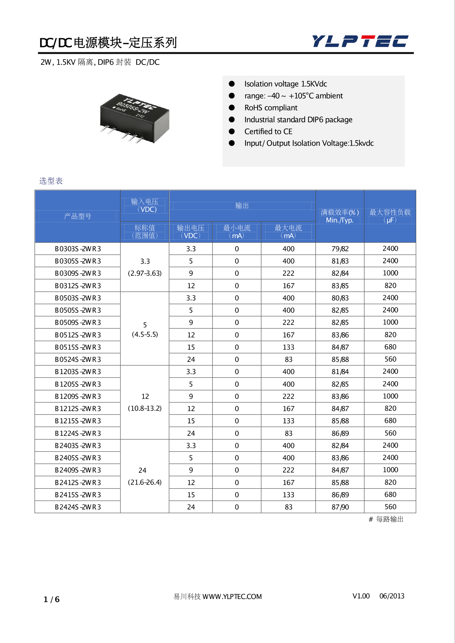 B1212S-2WR3_（YLPTEC(易川)）B1212S-2WR3中文资料_价格_PDF手册-立创电子商城