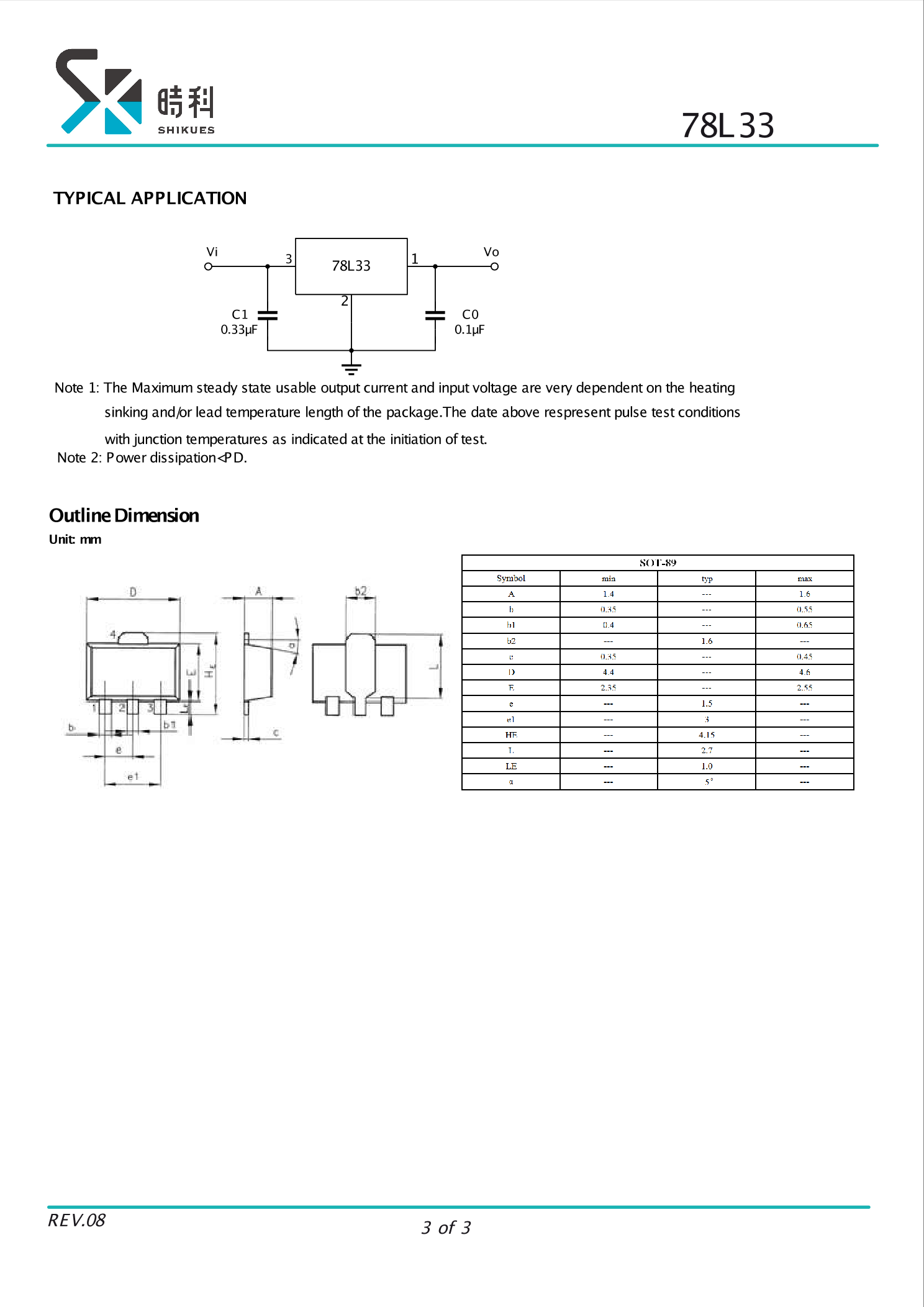 78L33_（SHIKUES(时科)）78L33中文资料_价格_PDF手册-立创电子商城