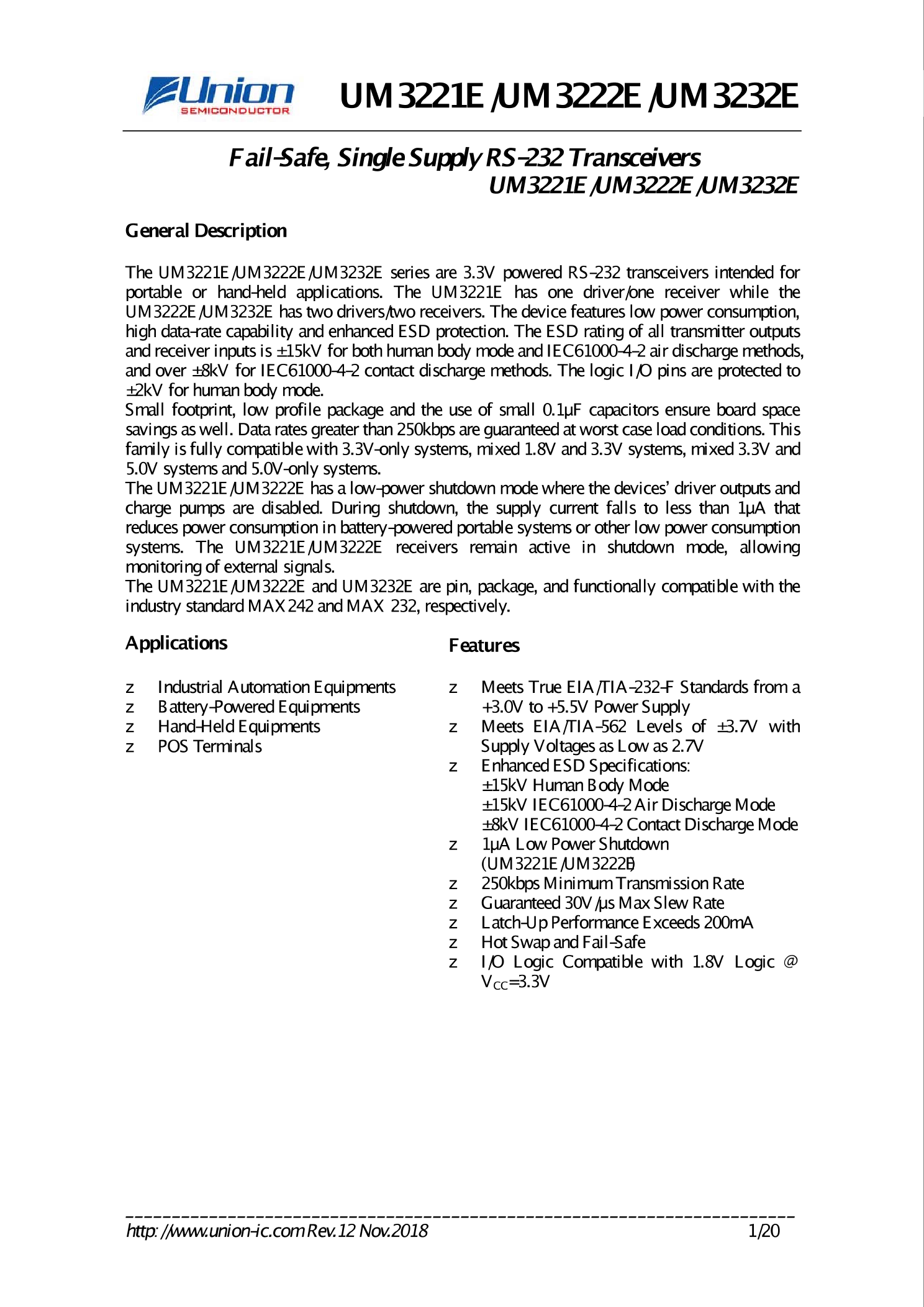 UM3232EEUE_（Union(英联)）UM3232EEUE中文资料_价格_PDF手册-立创电子商城