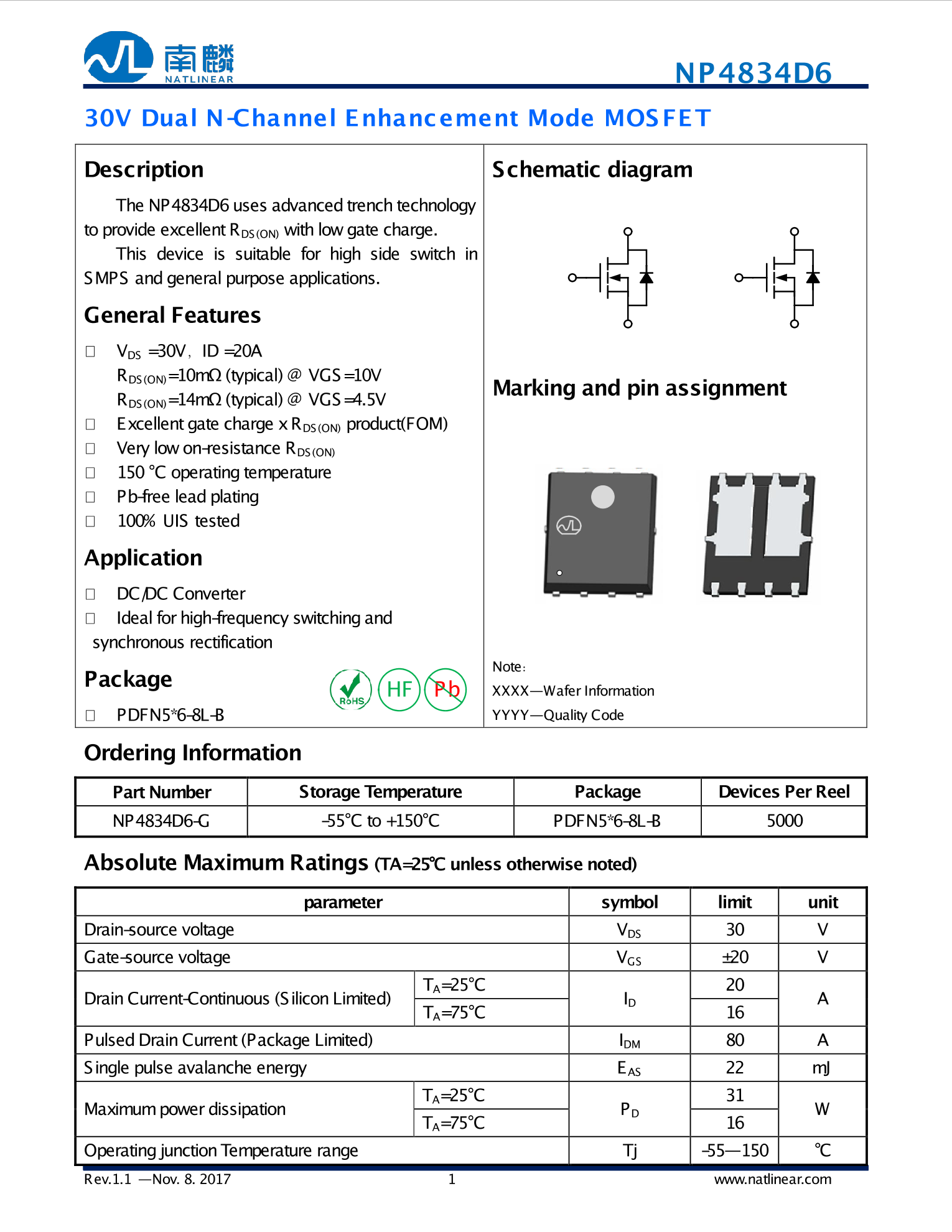 NP4834D6_（natlinear(南麟)）NP4834D6中文资料_价格_PDF手册-立创电子商城