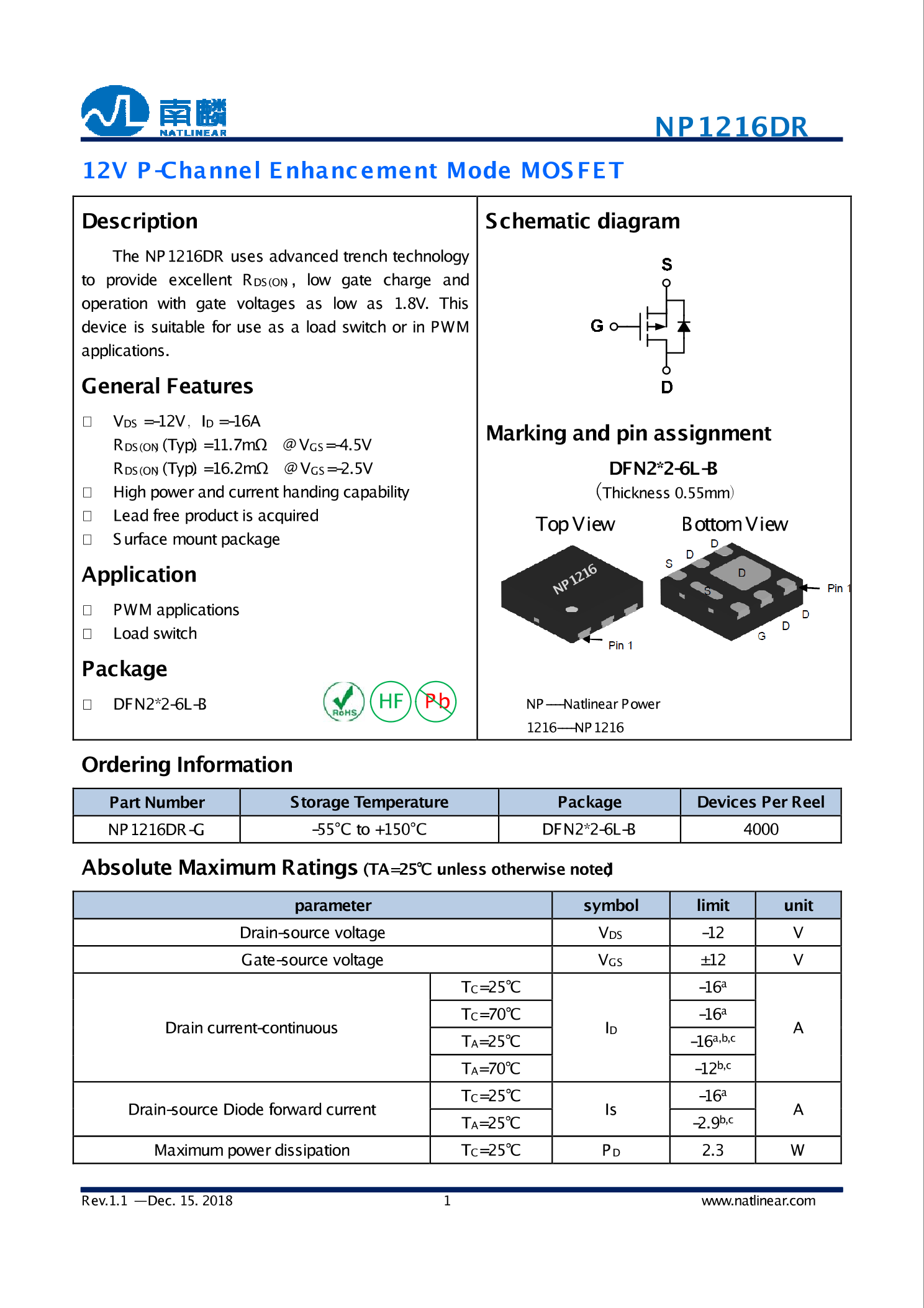 NP1216DR_（natlinear(南麟)）NP1216DR中文资料_价格_PDF手册-立创电子商城