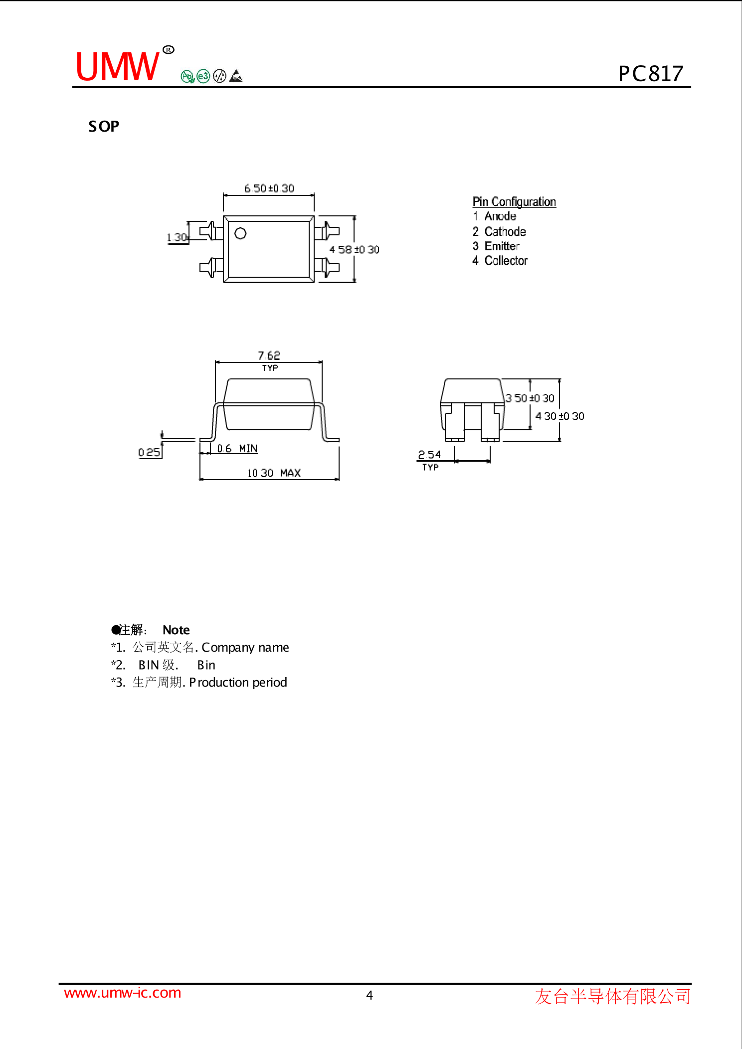 PC817C_（UMW(友台半导体)）PC817C中文资料_价格_PDF手册-立创电子商城