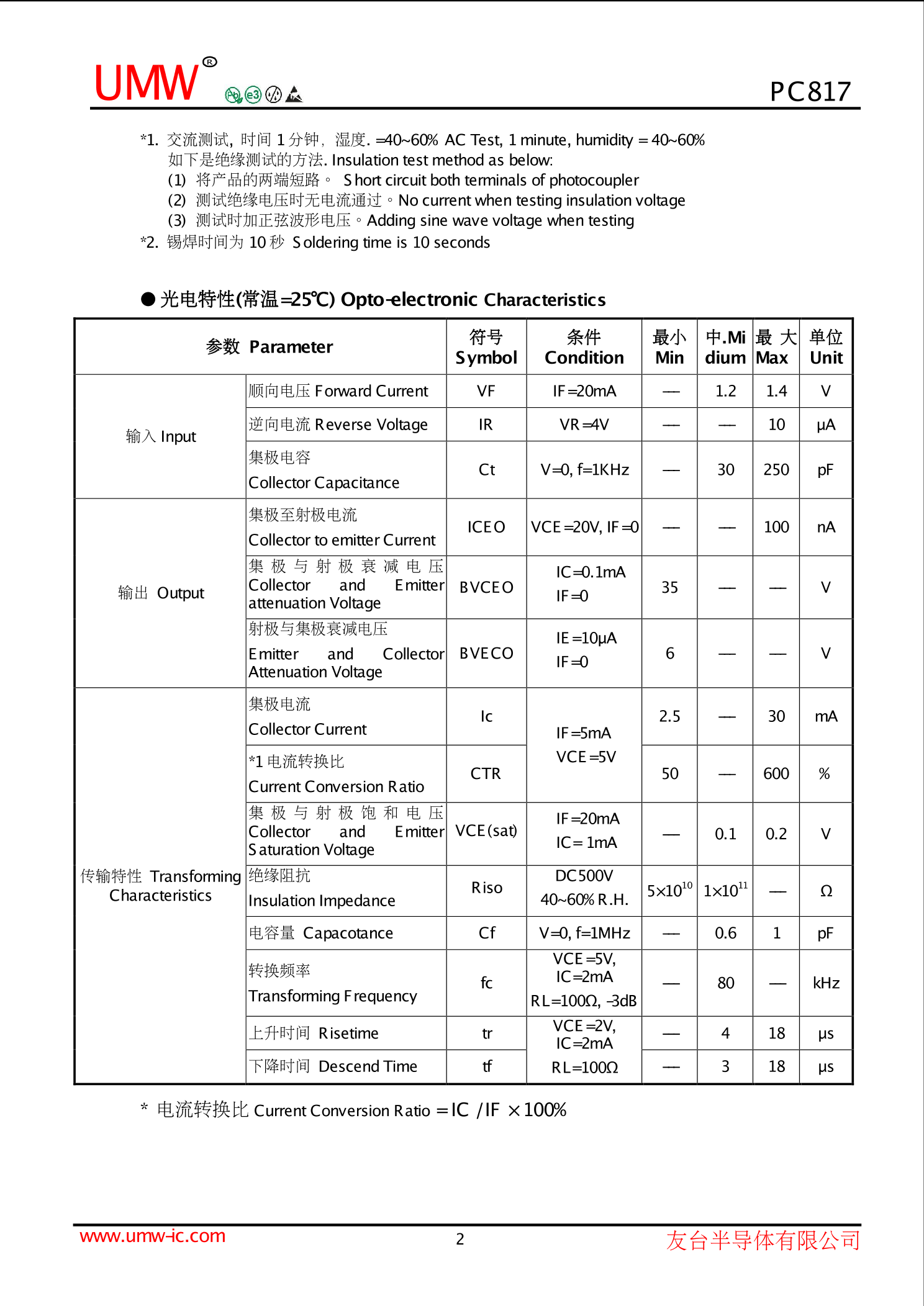 PC817C-S_（UMW(友台半导体)）PC817C-S中文资料_价格_PDF手册-立创电子商城