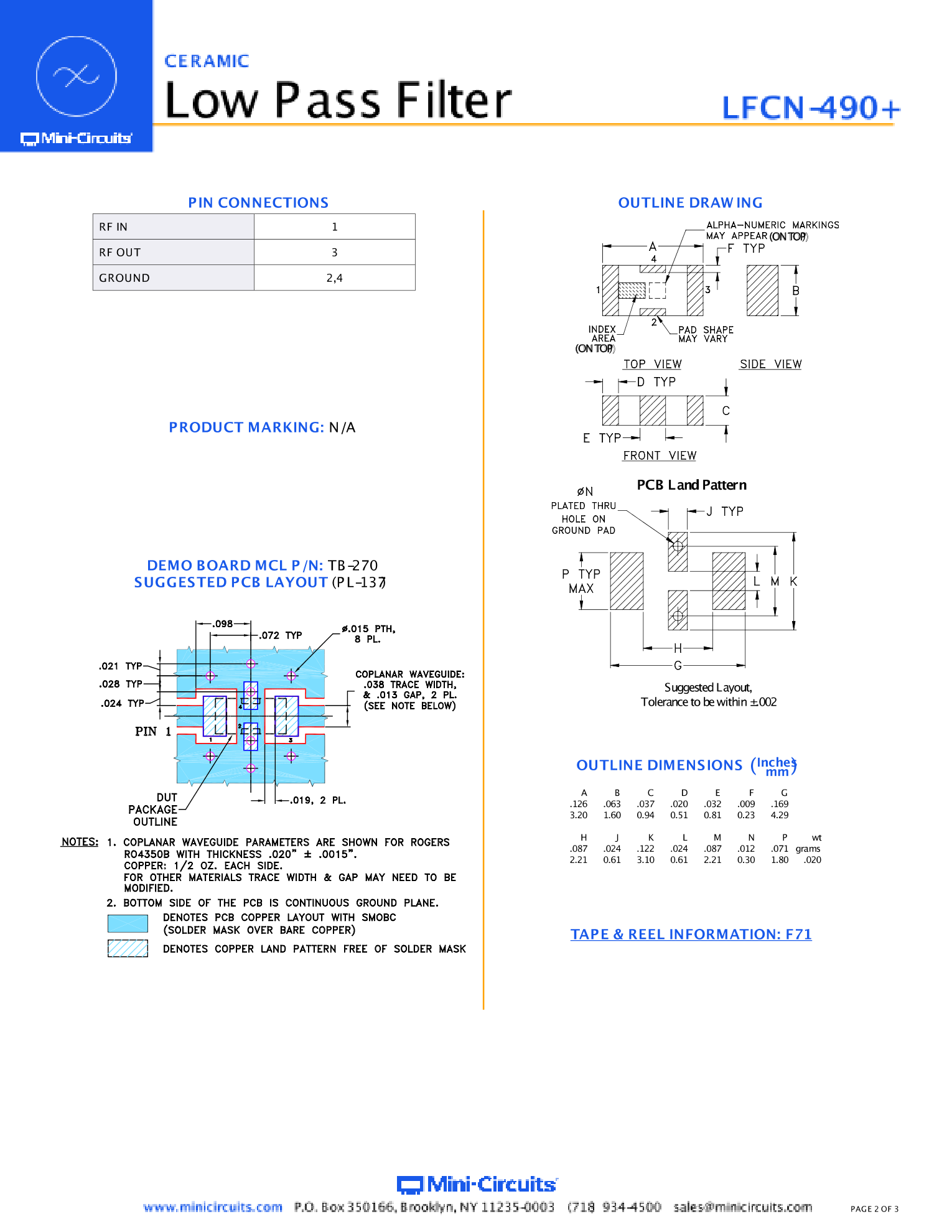 LFCN-490+_（Mini-Circuits）LFCN-490+中文资料_价格_PDF手册-立创电子商城