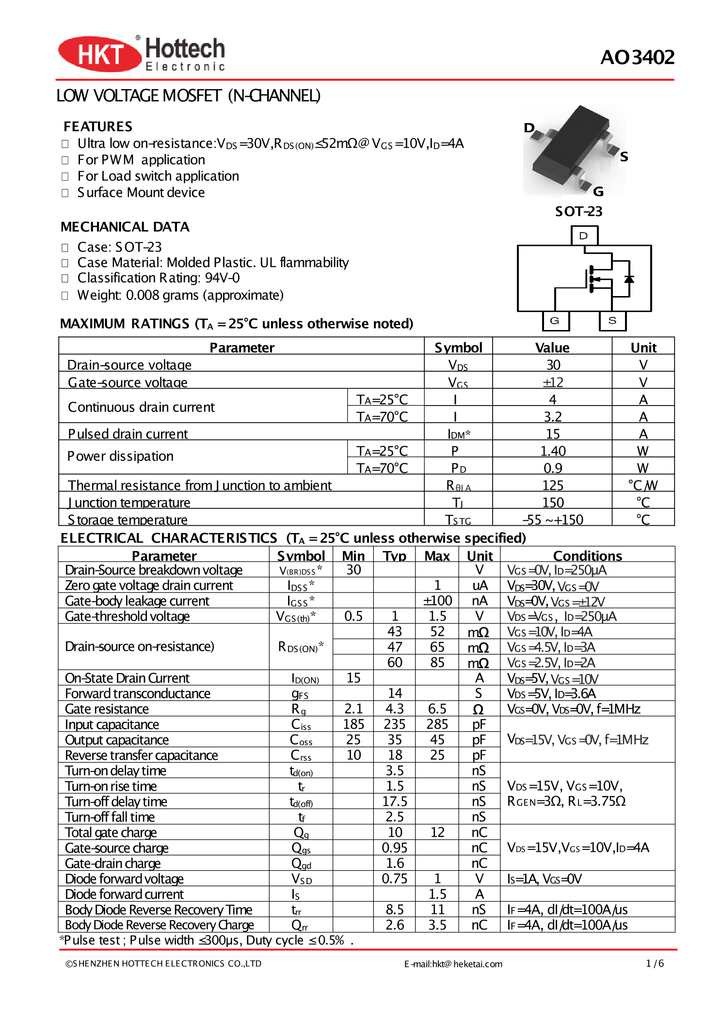 AO3402_（Hottech(合科泰)）AO3402中文资料_价格_PDF手册-立创电子商城