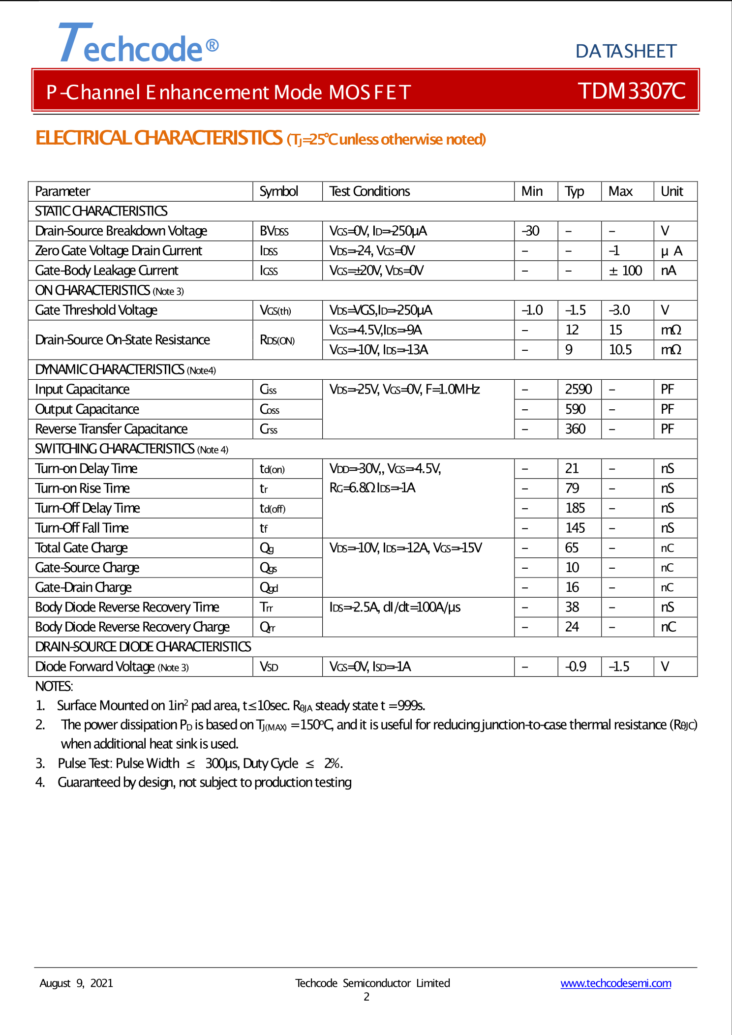 TDM3307C_（Techcode(泰德)）TDM3307C中文资料_价格_PDF手册-立创电子商城
