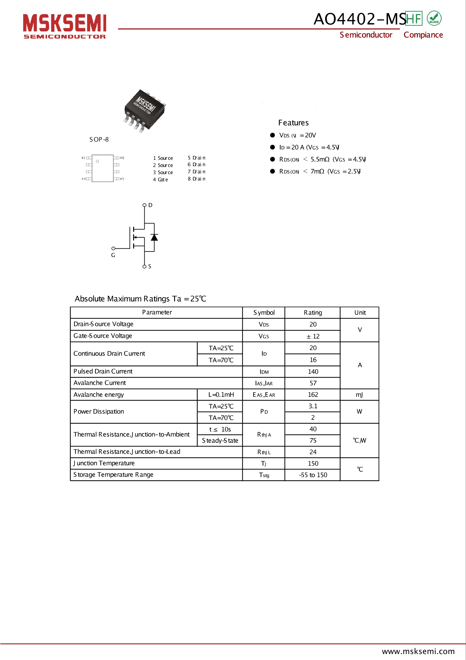 AO4402-MS_（MSKSEMI(美森科)）AO4402-MS中文资料_价格_PDF手册-立创电子商城
