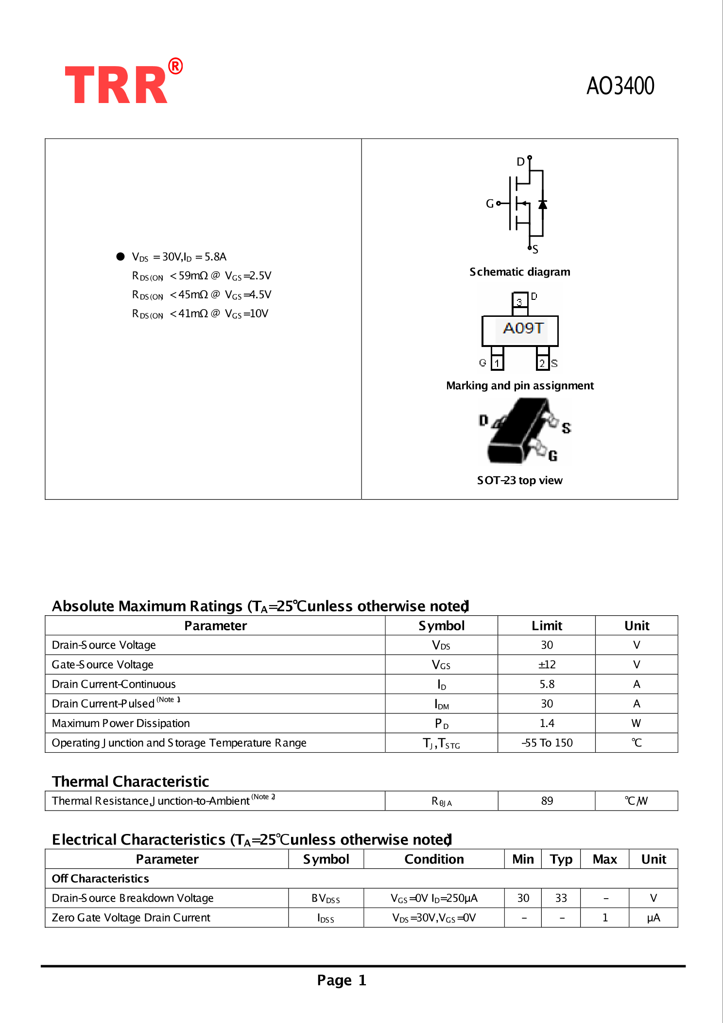 AO3400_（TRR(明德微））AO3400中文资料_价格_PDF手册-立创电子商城