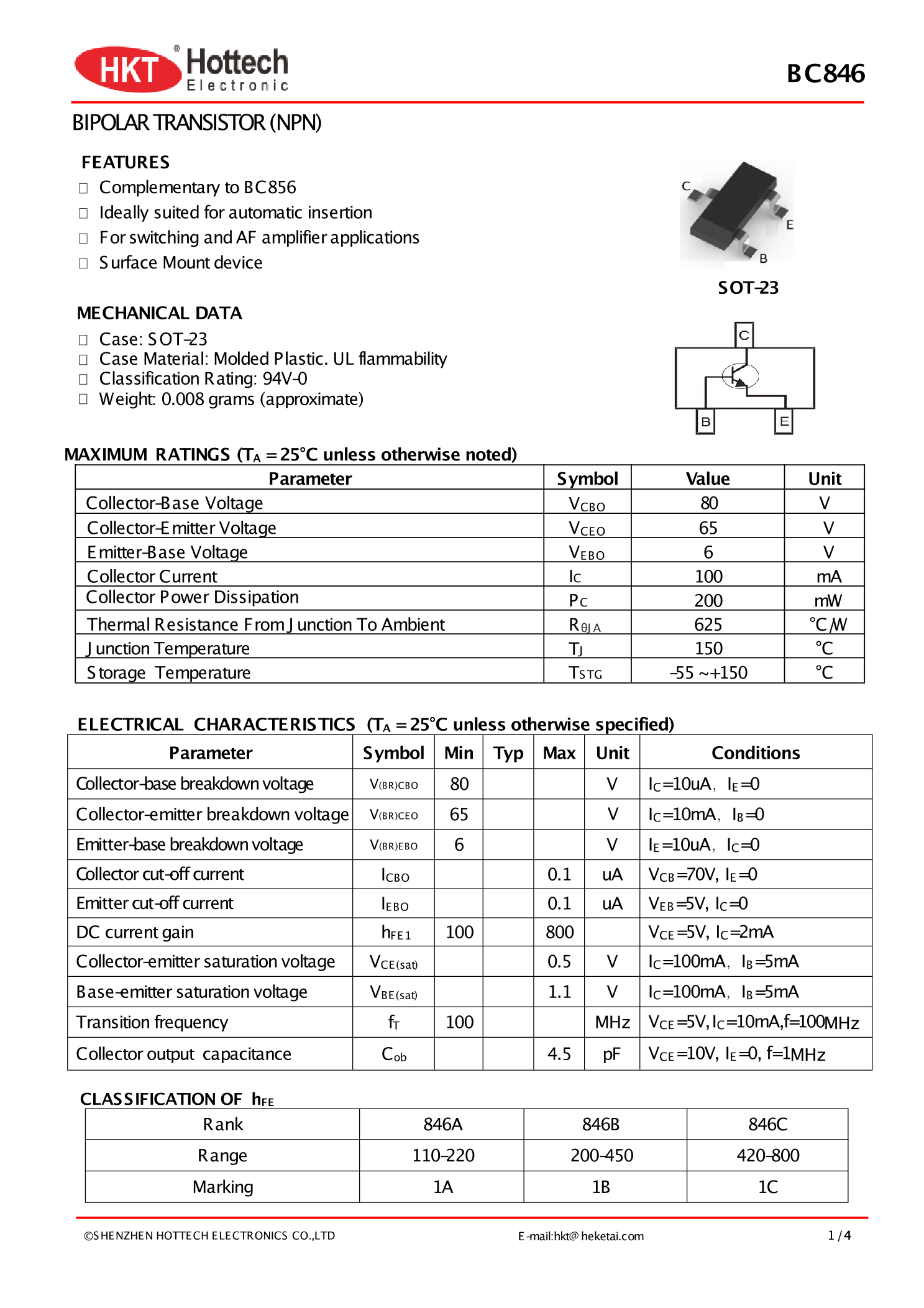 BC846B_（Hottech(合科泰)）BC846B中文资料_价格_PDF手册-立创电子商城