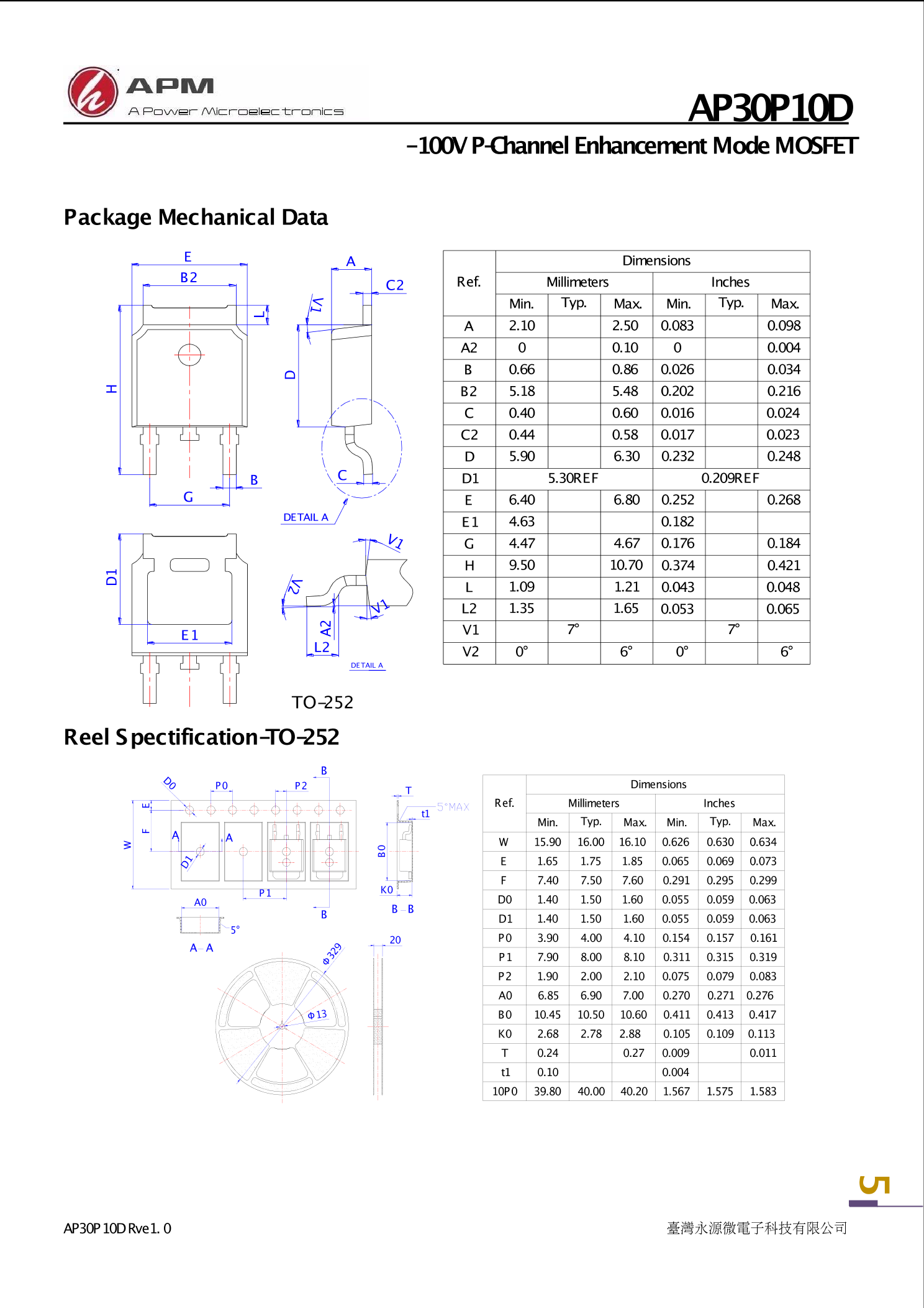 AP30P10D_（APM(永源微电子)）AP30P10D中文资料_价格_PDF手册-立创电子商城