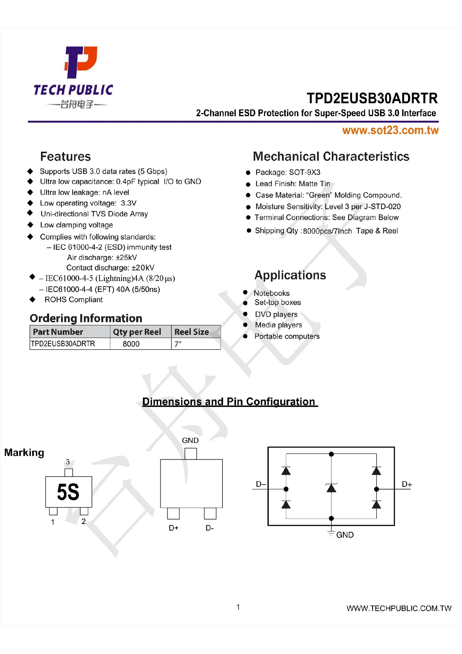 TPD2EUSB30ADRTR_（TECH PUBLIC(台舟)）TPD2EUSB30ADRTR中文资料_价格_PDF手册-立创电子商城