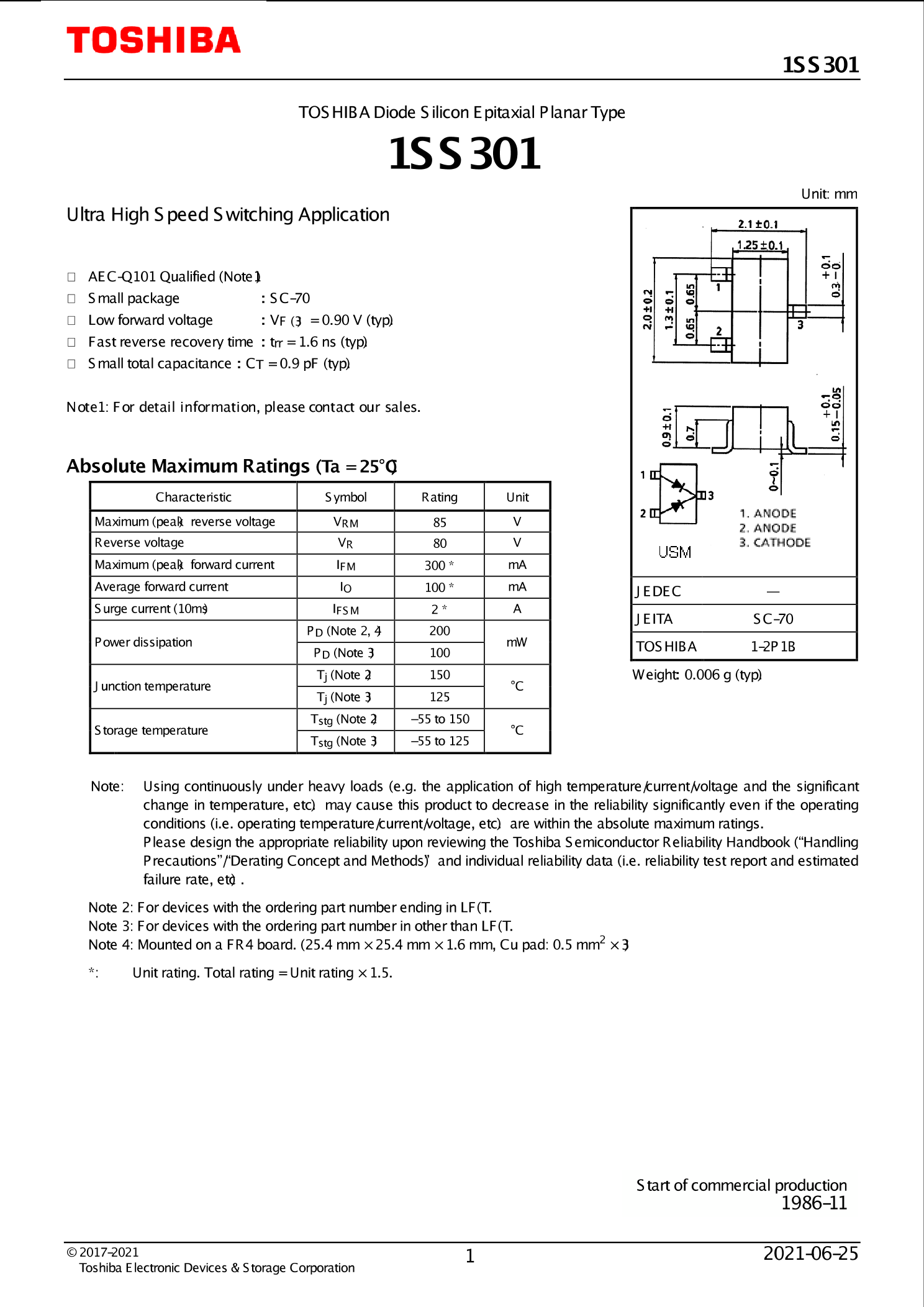 1SS301,LF_（TOSHIBA(东芝)）1SS301,LF中文资料_价格_PDF手册-立创电子商城