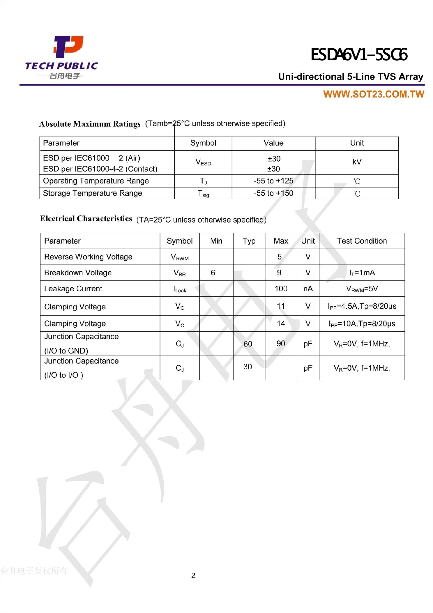 ESDA6V1-5SC6_（TECH PUBLIC(台舟)）ESDA6V1-5SC6中文资料_价格_PDF手册-立创电子商城