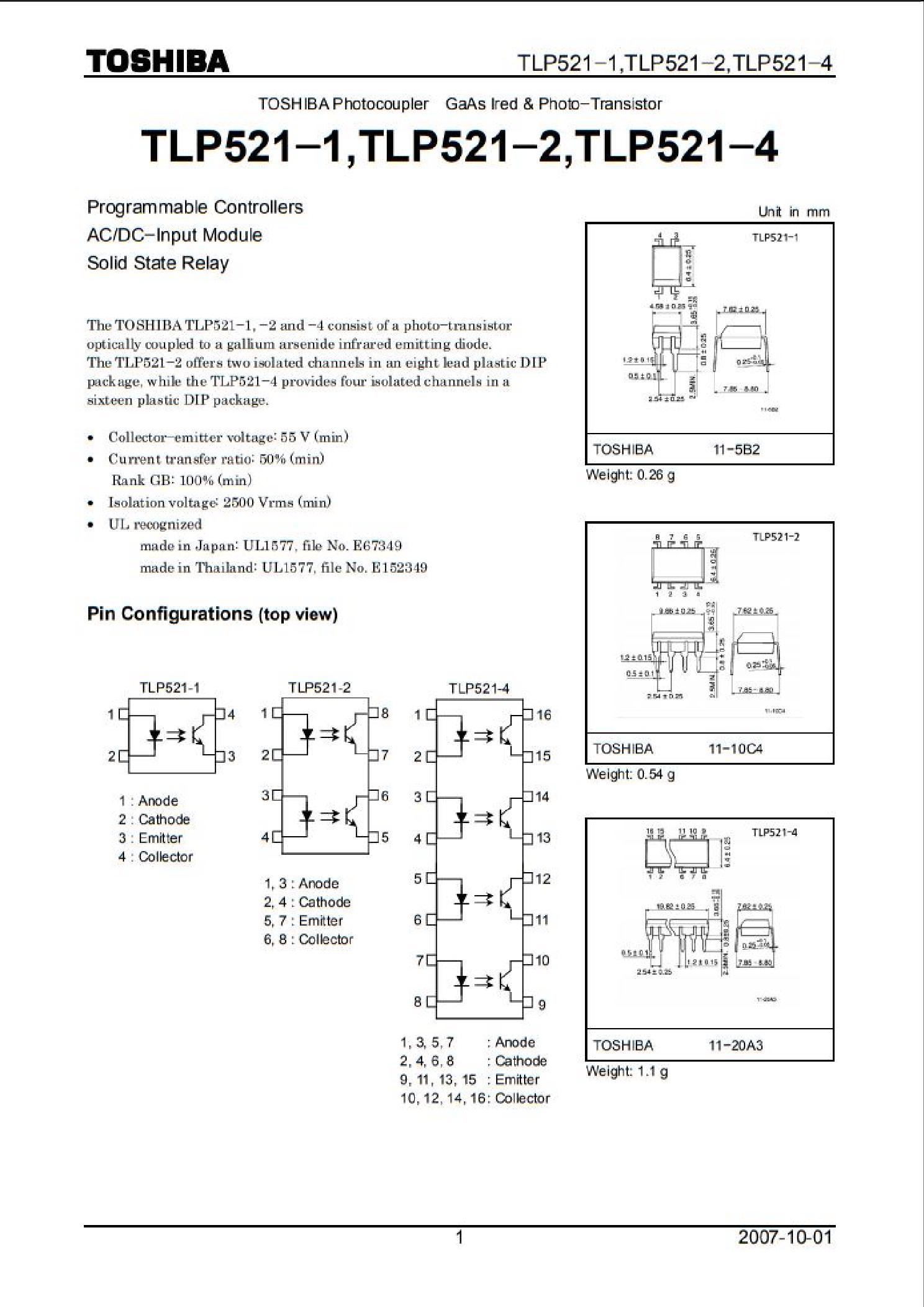 TLP521-4(GB,F)_（TOSHIBA(东芝)）TLP521-4(GB,F)中文资料_价格_PDF手册-立创电子商城