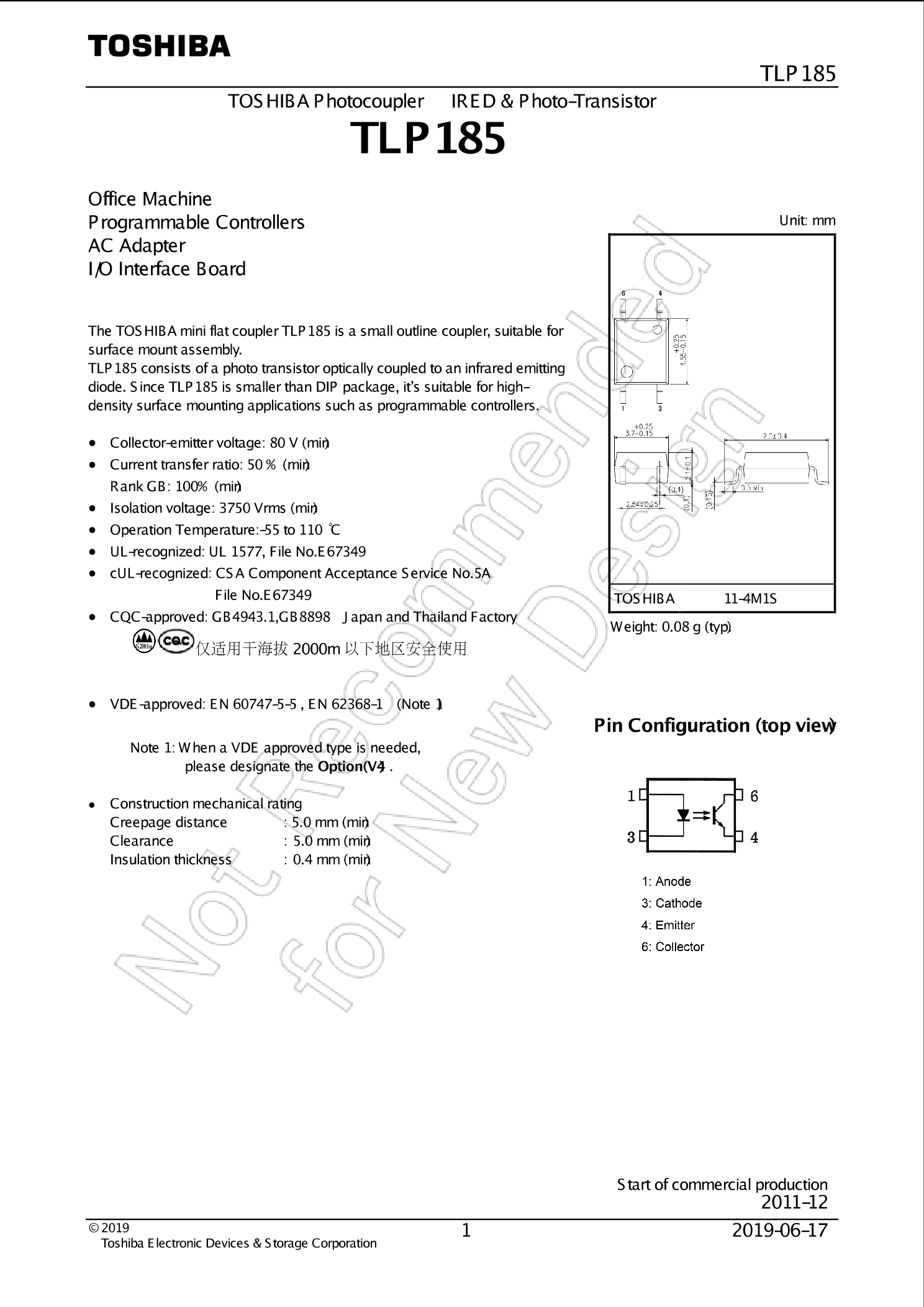 TLP185(GR-TPL,SE(T_（TOSHIBA(东芝)）TLP185(GR-TPL,SE(T中文资料_价格_PDF手册-立创电子商城