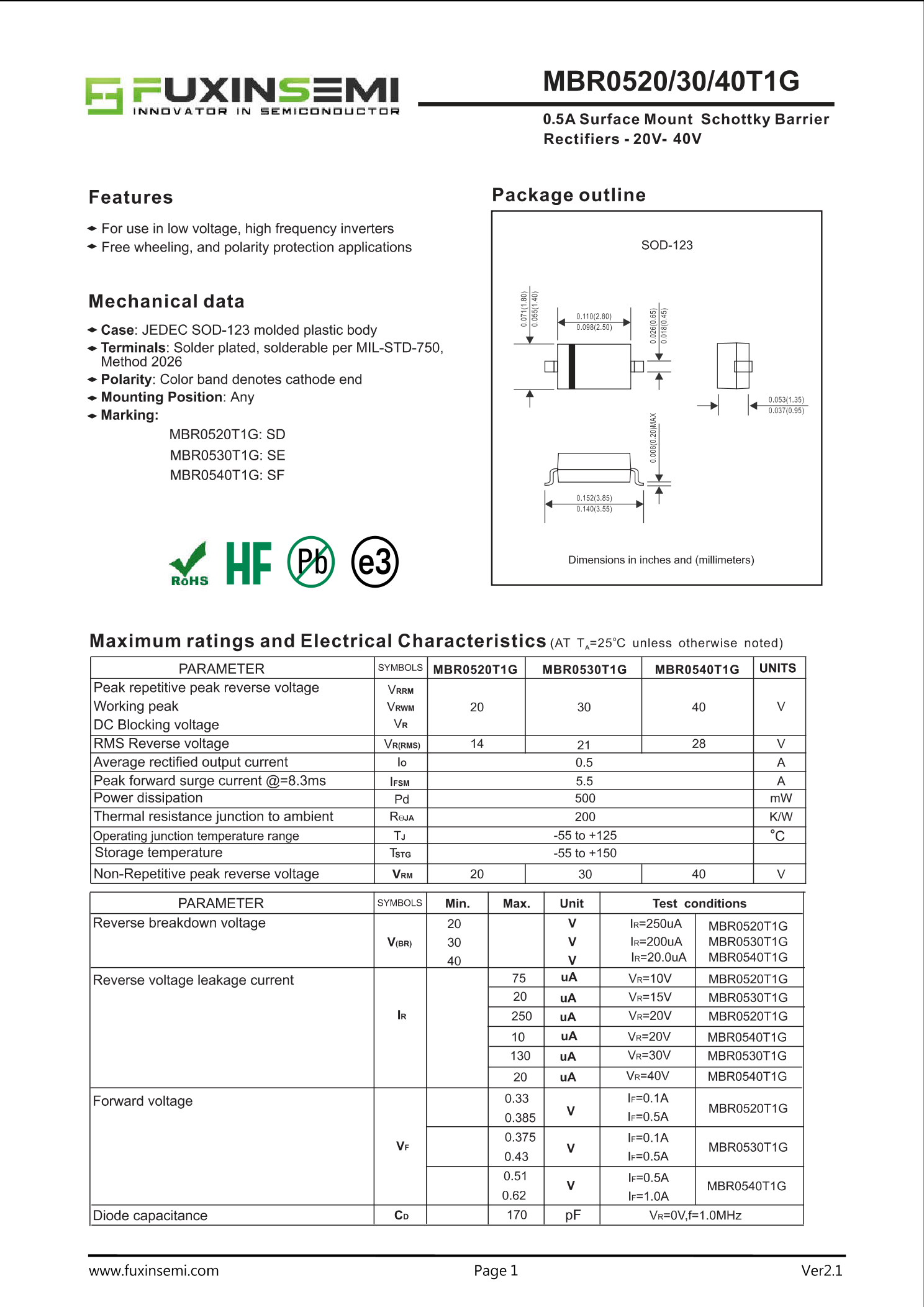 MBR0540T1G_（FUXINSEMI(富芯森美)）MBR0540T1G中文资料_价格_PDF手册-立创电子商城