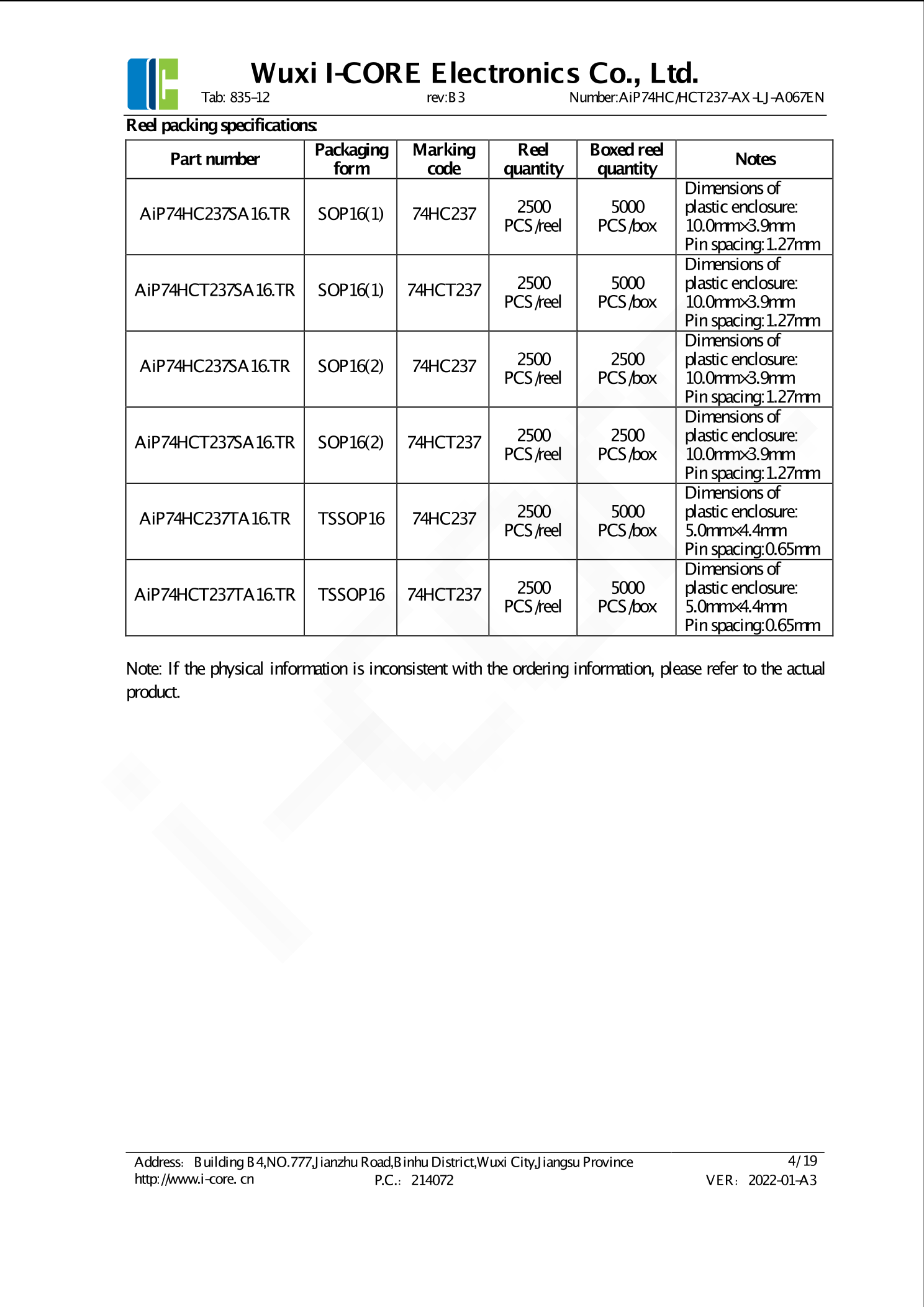 74HC237_（I-CORE(中微爱芯)）74HC237中文资料_价格_PDF手册-立创电子商城
