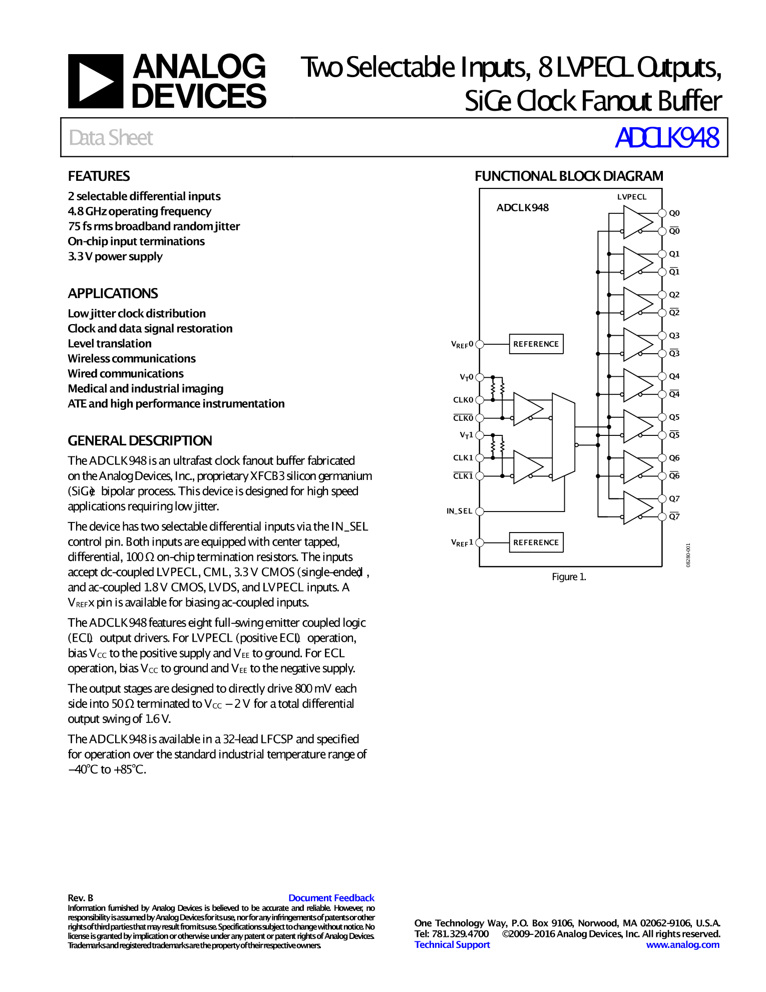 ADCLK948BCPZ-REEL7_（ADI(亚德诺)）ADCLK948BCPZ-REEL7中文资料_价格_PDF手册-立创电子商城
