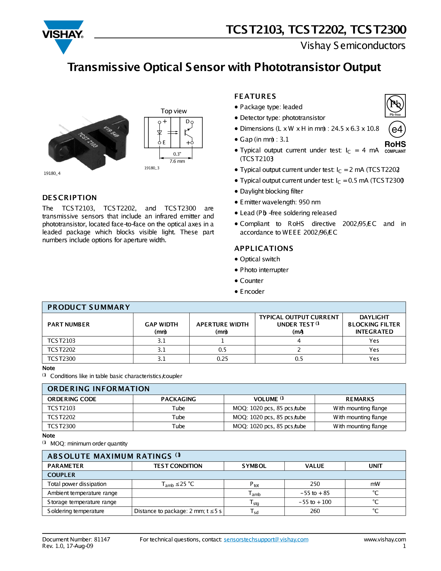 TCST2103_（VISHAY(威世)）TCST2103中文资料_价格_PDF手册-立创电子商城