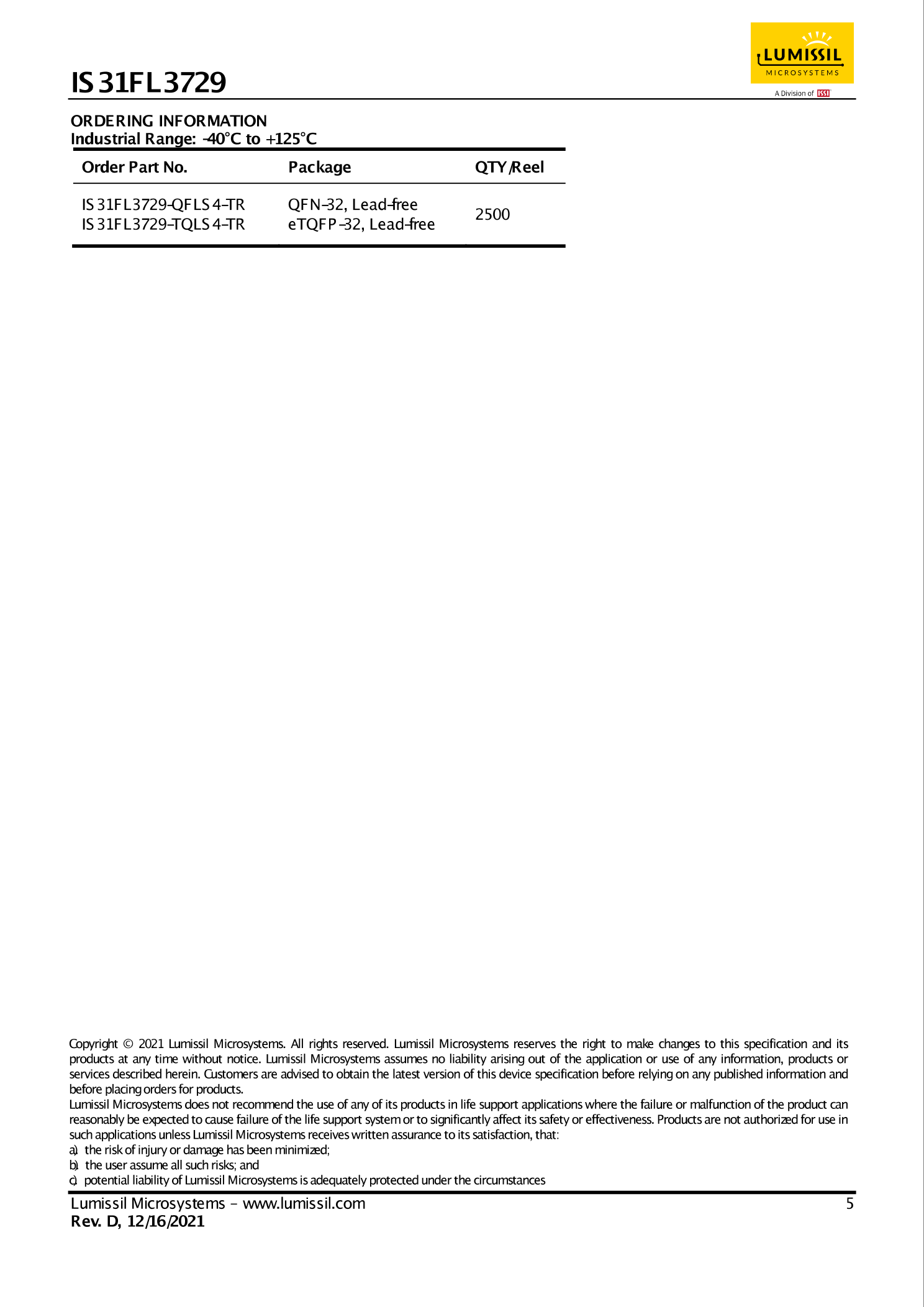 IS31FL3729-QFLS4-TR_（ISSI(美国芯成)）IS31FL3729-QFLS4-TR中文资料_价格_PDF手册-立创电子商城