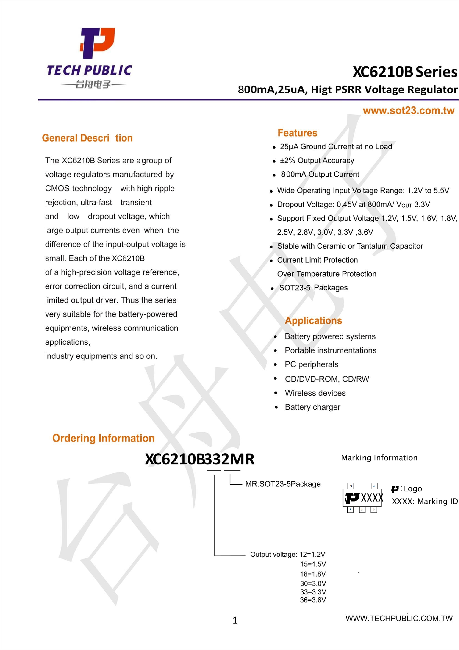 XC6210B332MR_（TECH PUBLIC(台舟)）XC6210B332MR中文资料_价格_PDF手册-立创电子商城