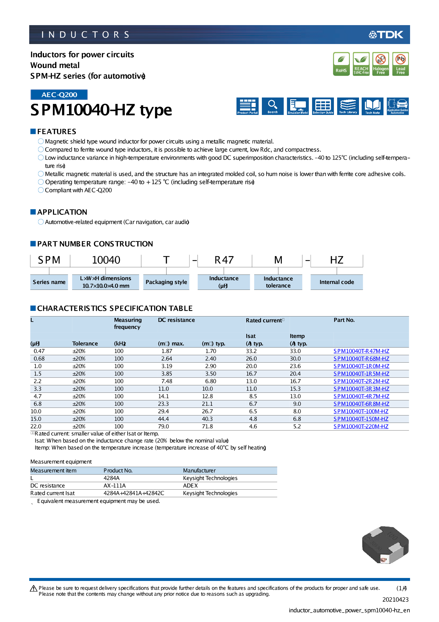 SPM10040T-1R0M-HZ_（TDK）SPM10040T-1R0M-HZ中文资料_价格_PDF手册-立创电子商城