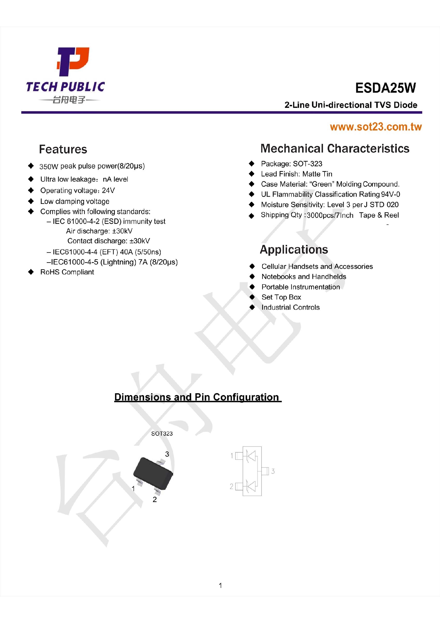 ESDA25W_（TECH PUBLIC(台舟)）ESDA25W中文资料_价格_PDF手册-立创电子商城
