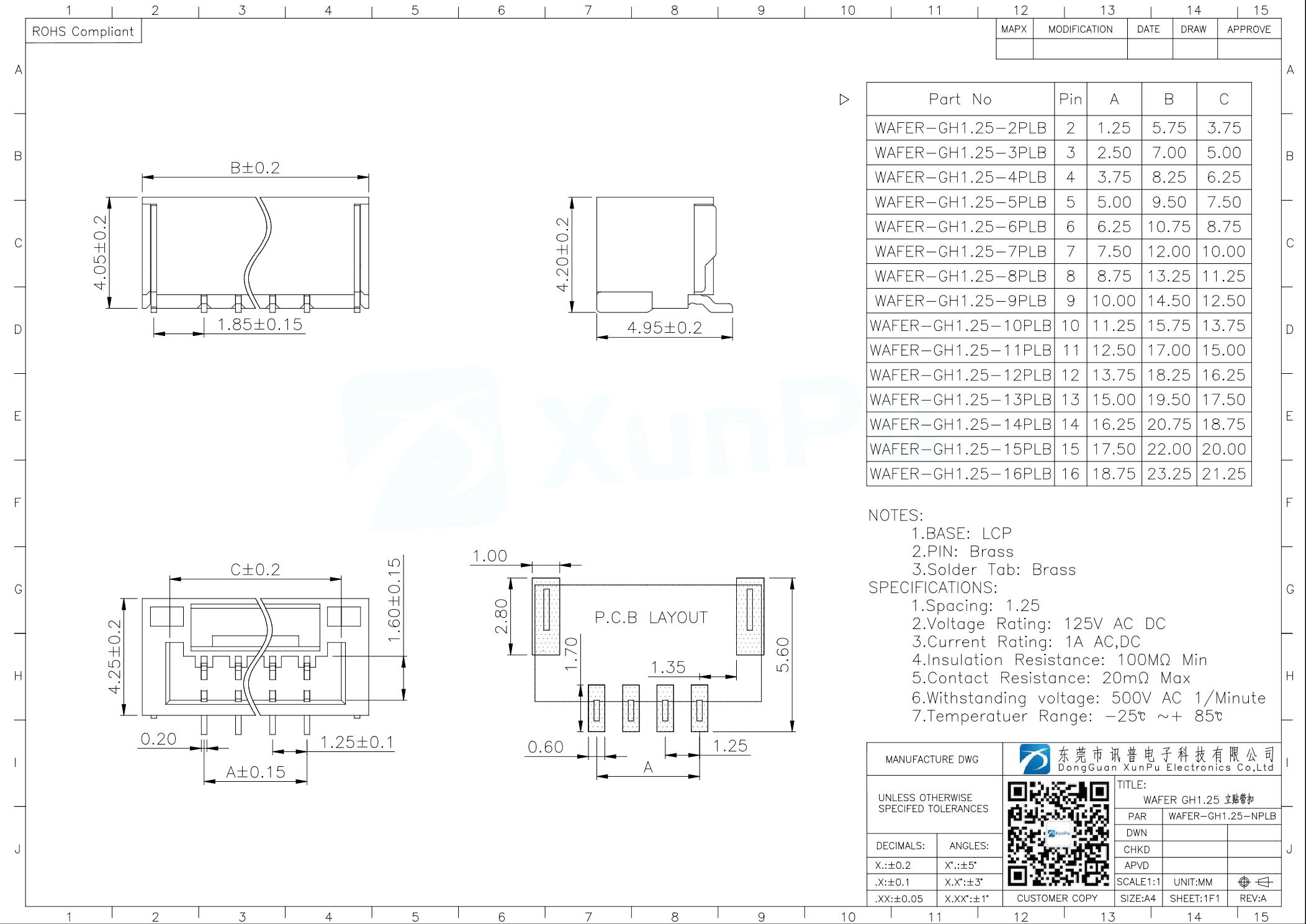 WAFER-GH1.25-3PLB_（XUNPU(讯普)）WAFER-GH1.25-3PLB中文资料_价格_PDF手册-立创电子商城