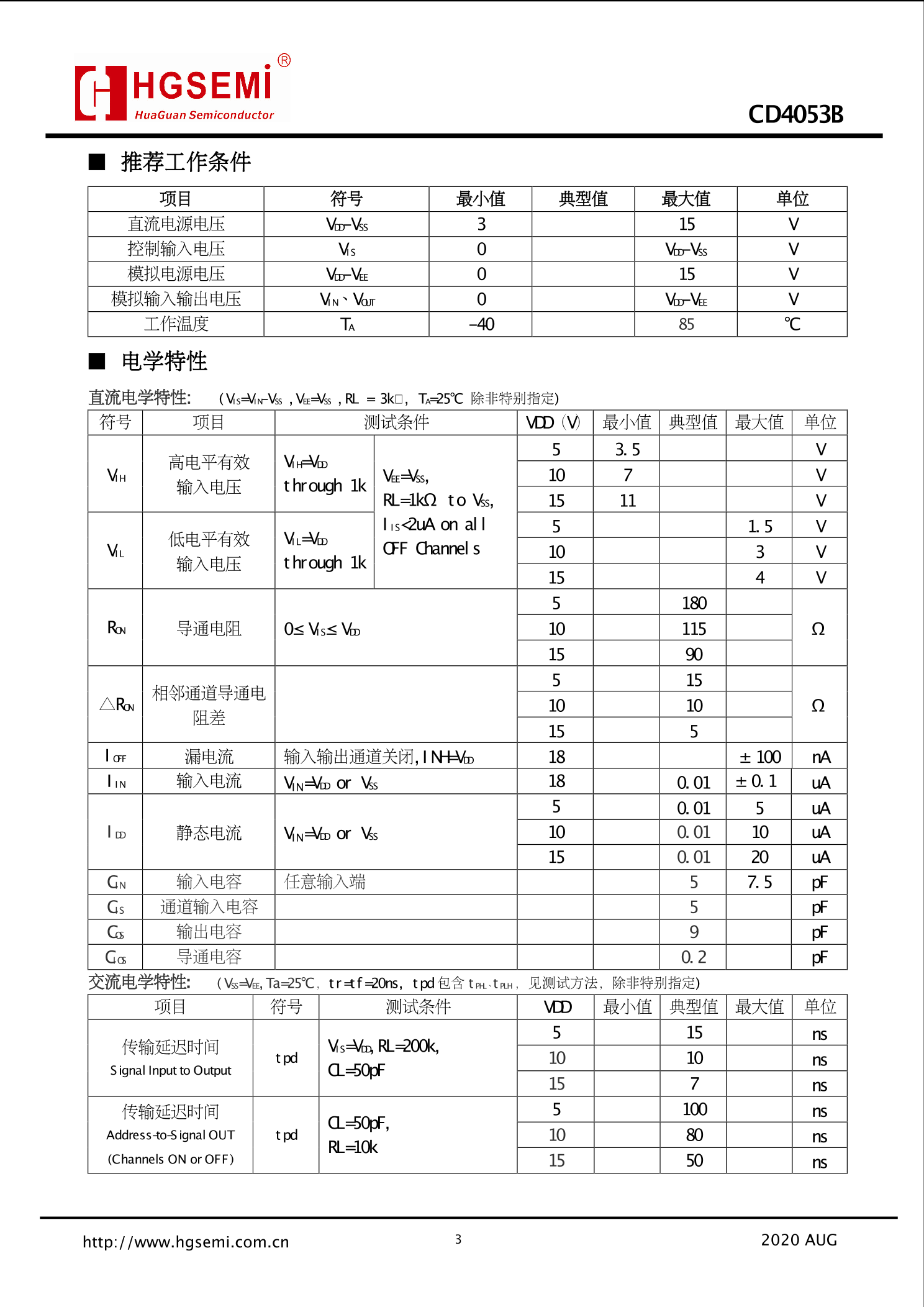 CD4053BE_（HGSEMI(华冠)）CD4053BE中文资料_价格_PDF手册-立创电子商城