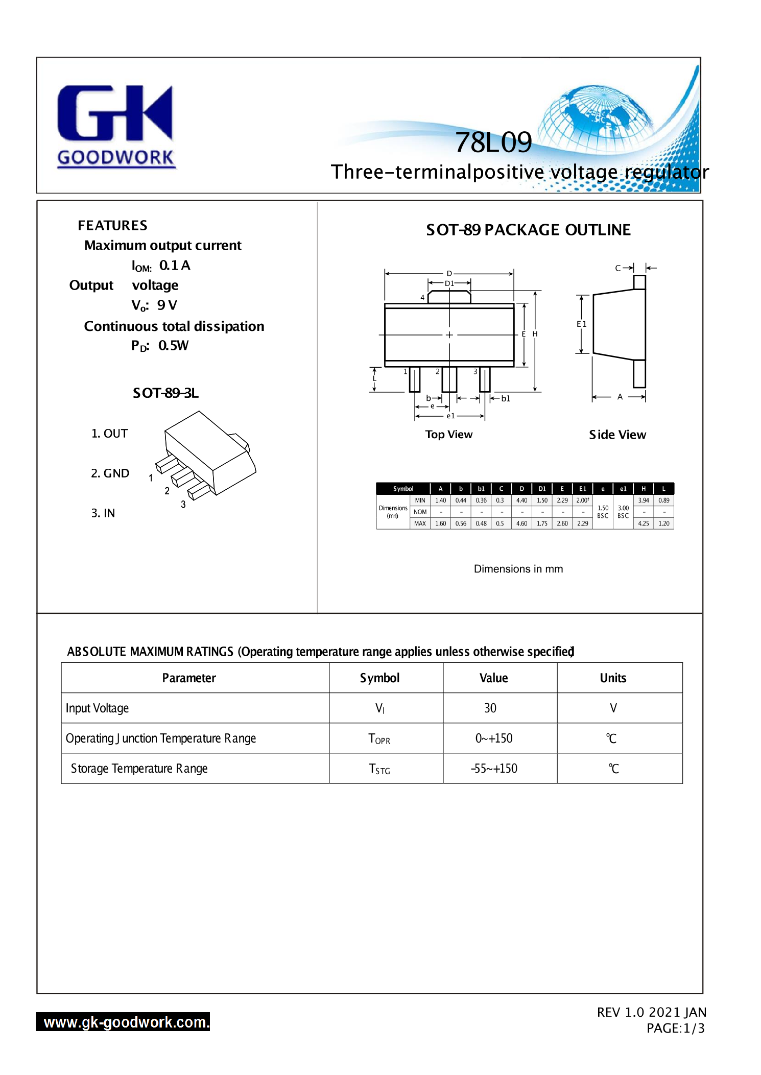 78L09_（GOODWORK(固得沃克)）78L09中文资料_价格_PDF手册-立创电子商城