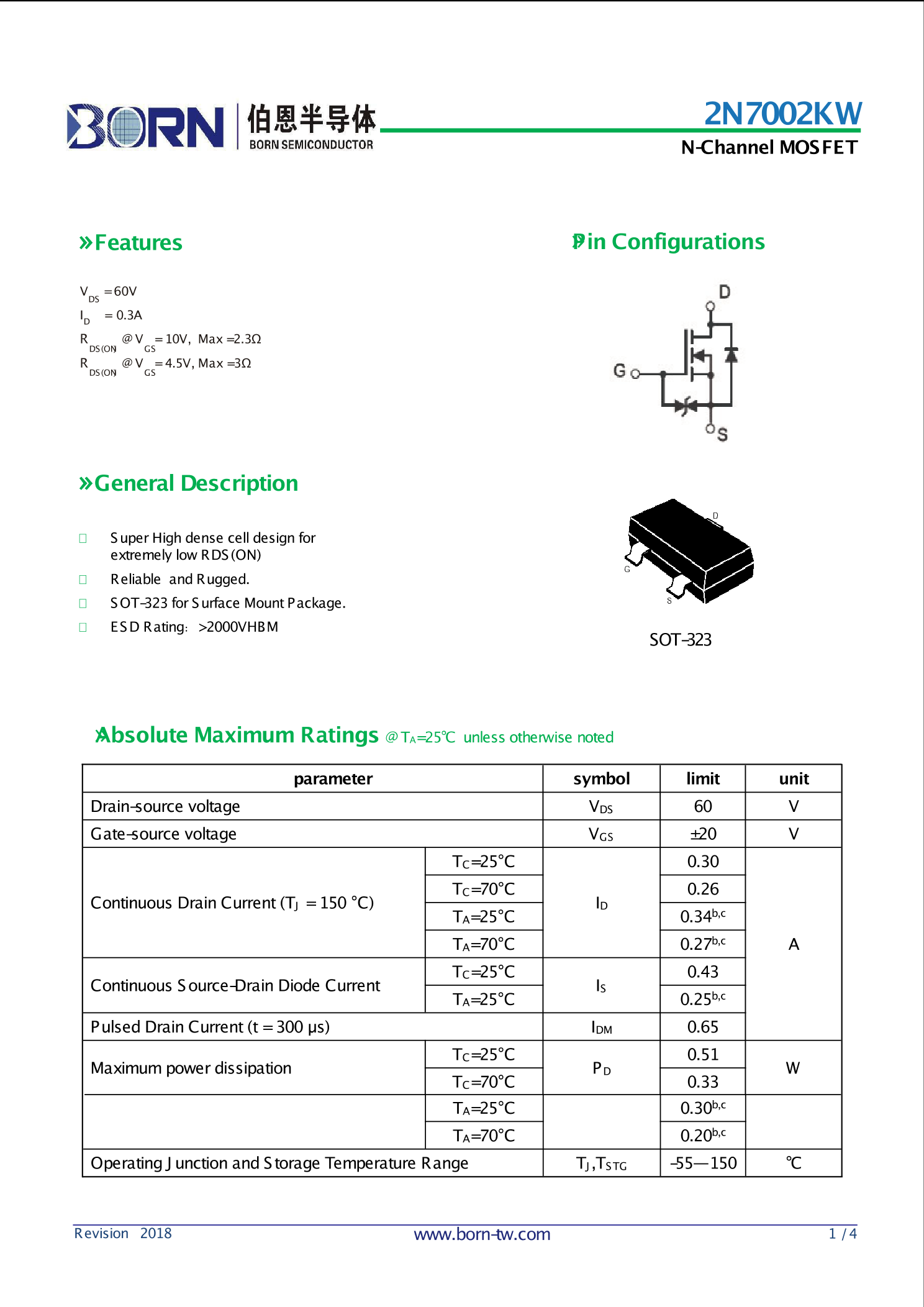 2N7002KW_（BORN(伯恩半导体)）2N7002KW中文资料_价格_PDF手册-立创电子商城