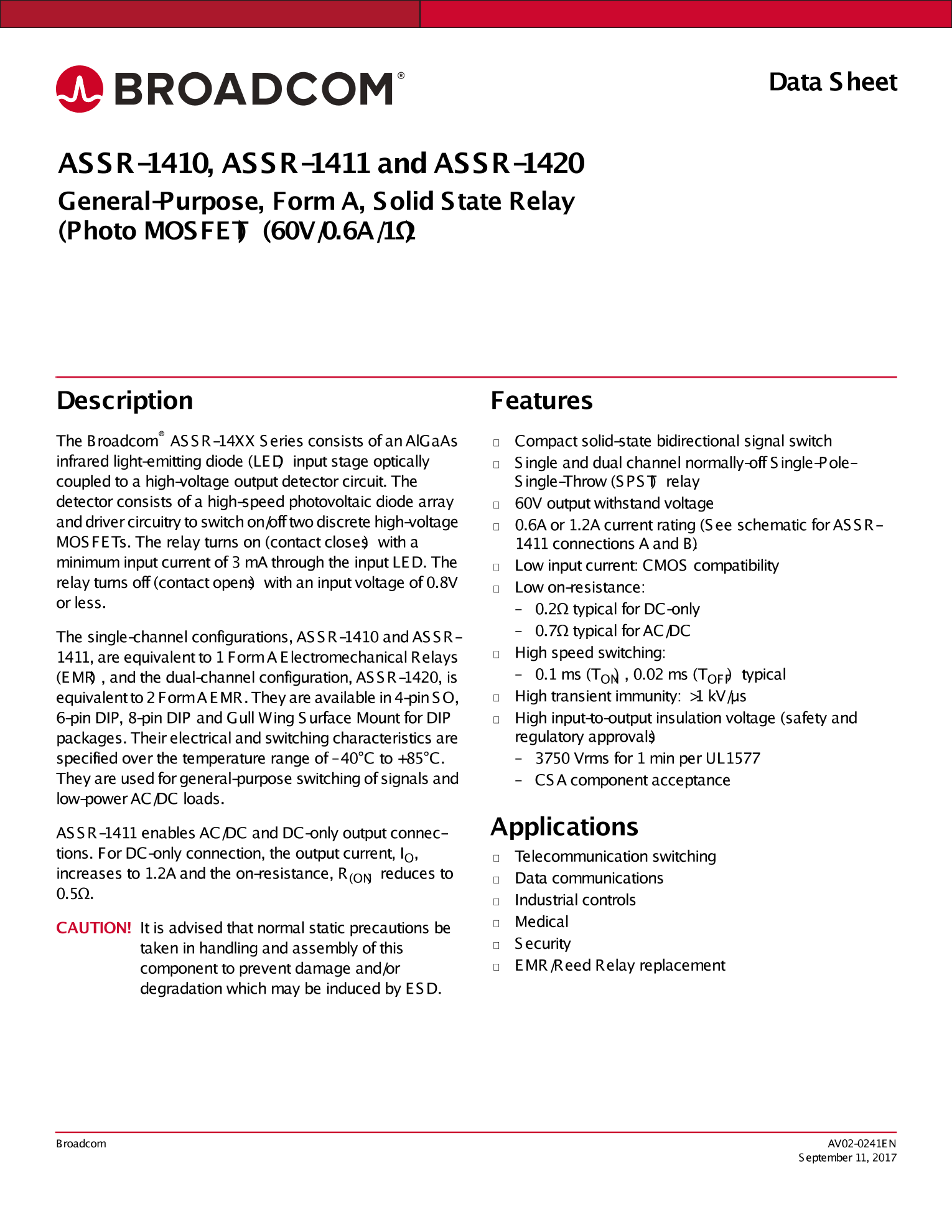 ASSR-1410-503E_（Broadcom/AVAGO(安华高)）ASSR-1410-503E中文资料_价格_PDF手册-立创电子商城