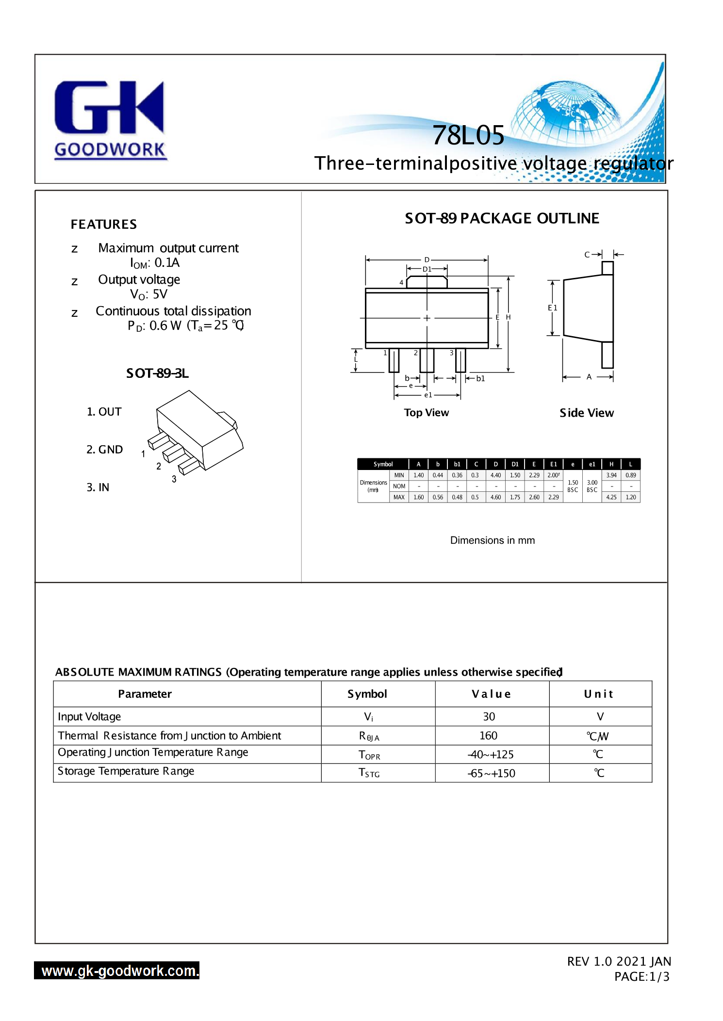 78L05_（GOODWORK(固得沃克)）78L05中文资料_价格_PDF手册-立创电子商城